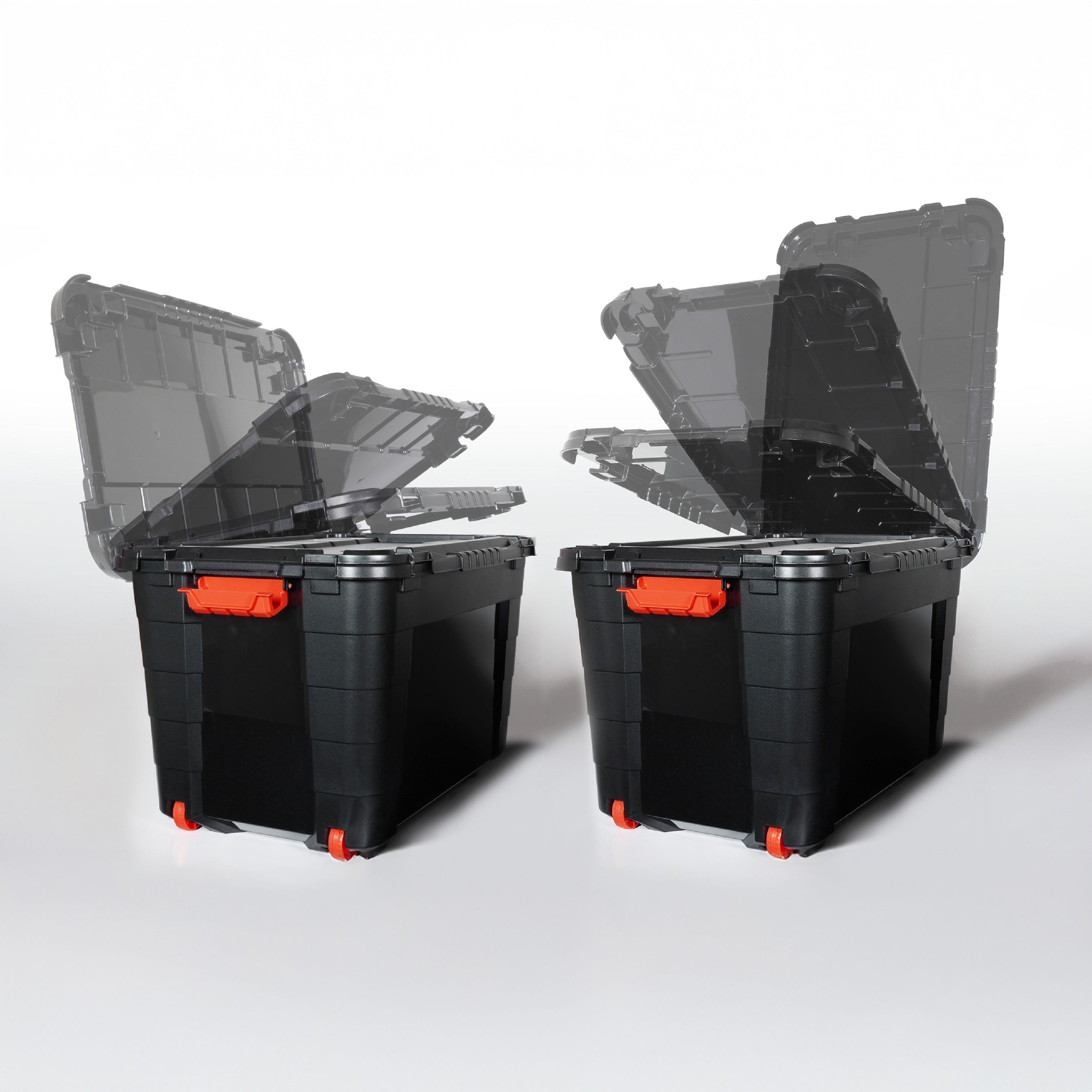 Tontarelli Flip & Store Black 40L Stackable Wheeled Storage box with Lid