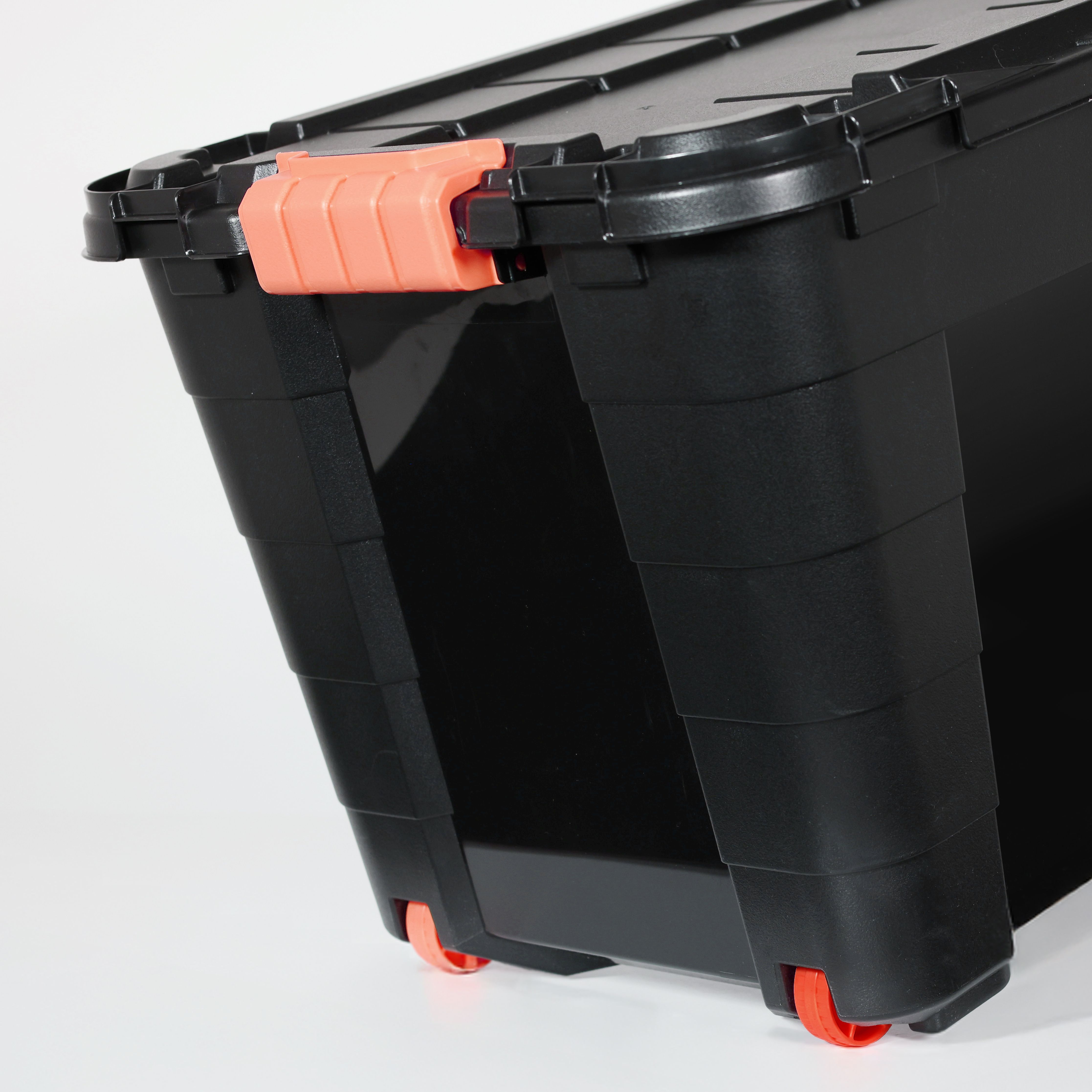 Tontarelli Flip & Store Black 60L Stackable Wheeled Storage box with Lid
