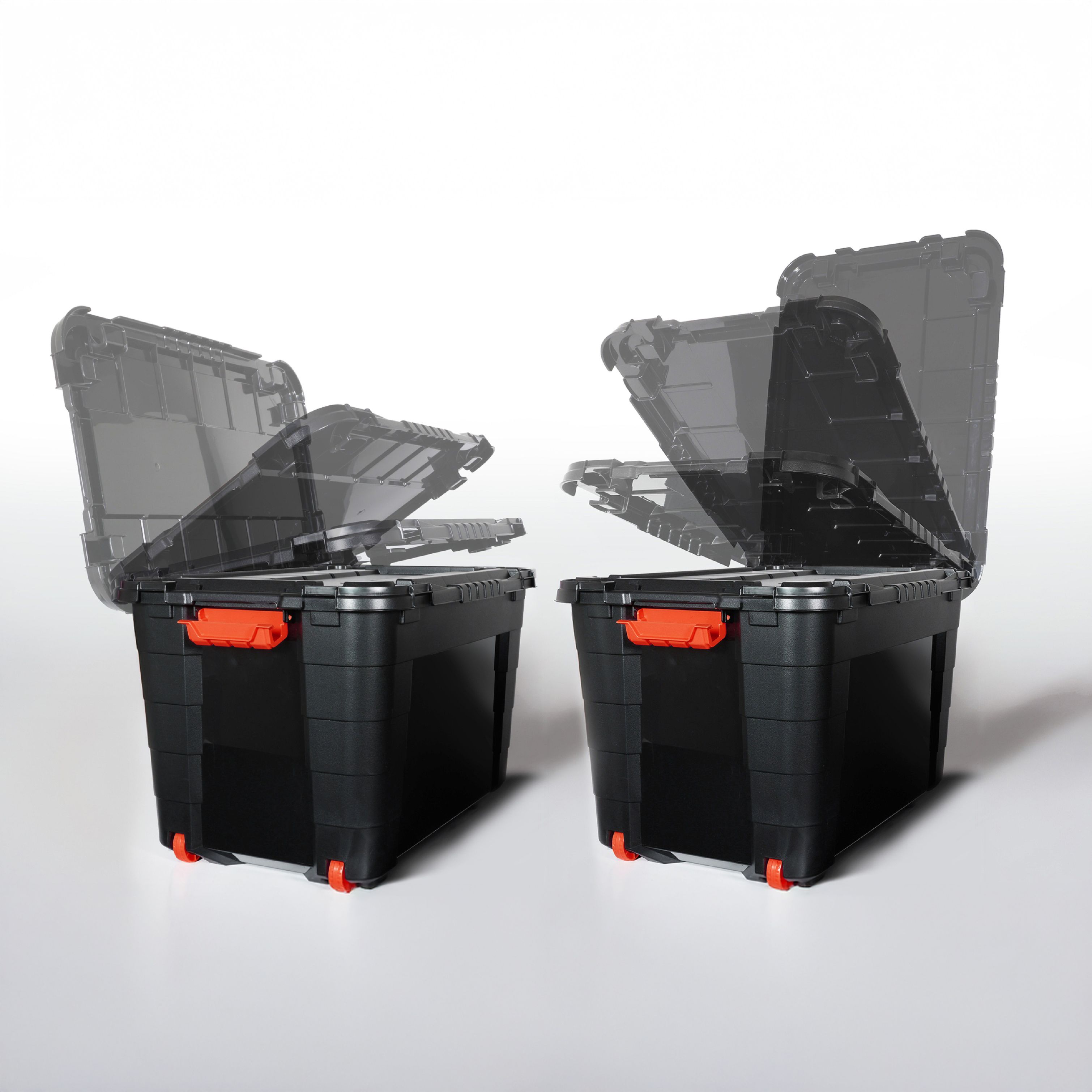 Tontarelli Flip & Store Black 80L Stackable Wheeled Storage box with Lid