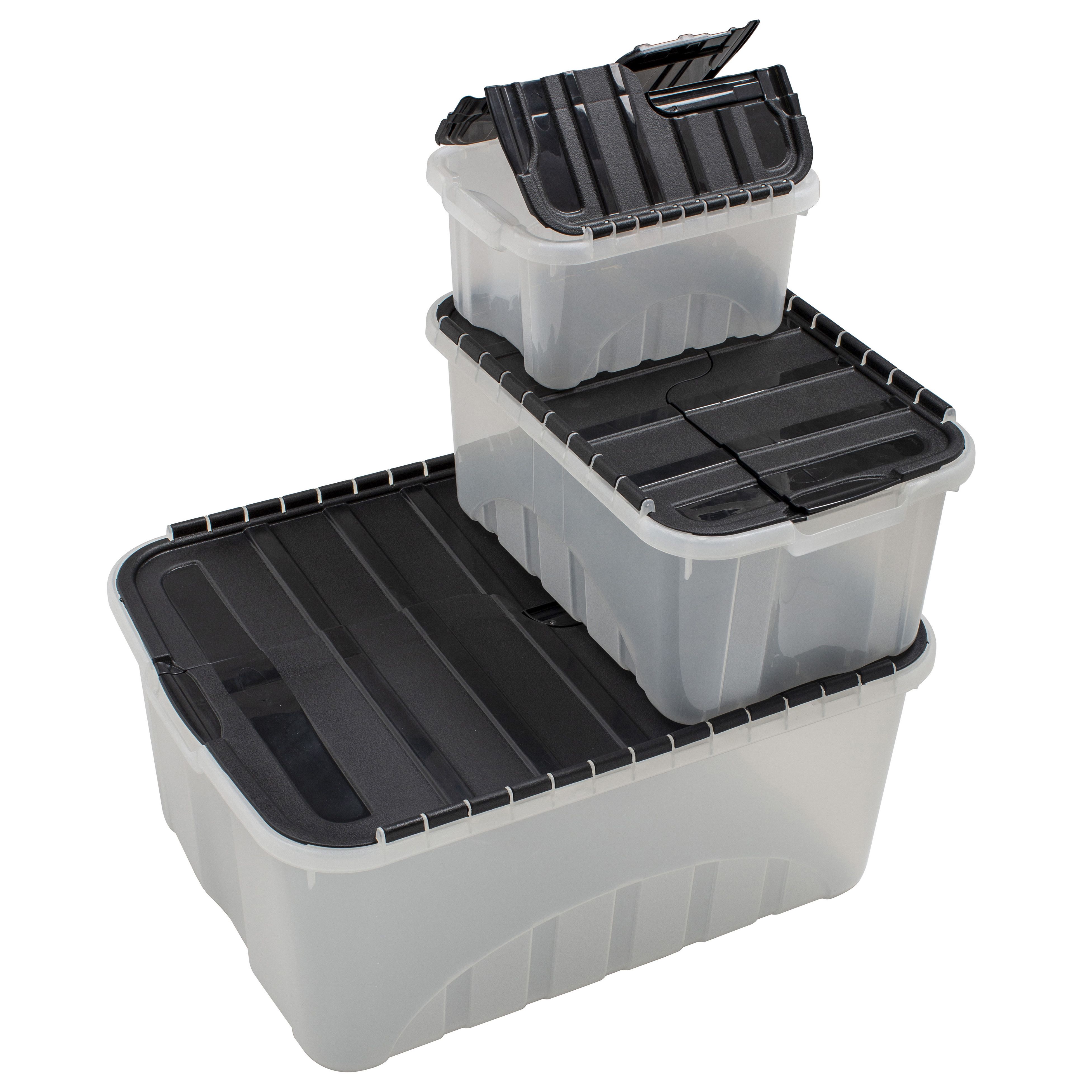 Tontarelli Heavy duty Clear & Black 48.5L Plastic Stackable Storage box ...
