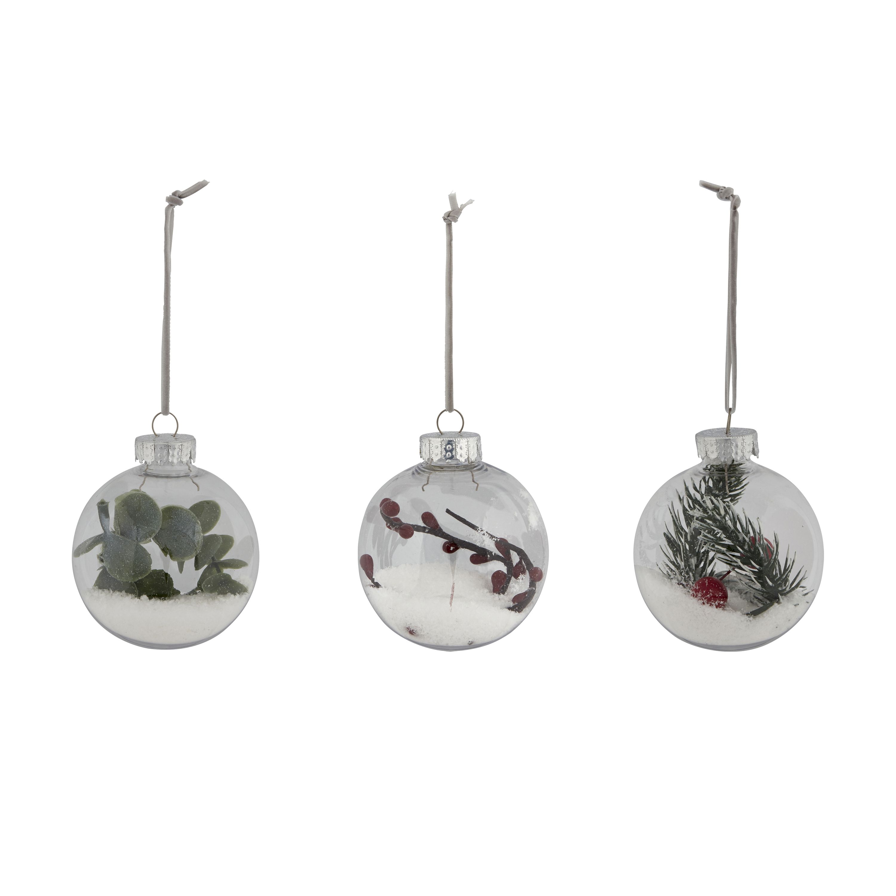 Transparent Plastic Bauble & foliage Bauble, Set of 3 | DIY at B&Q