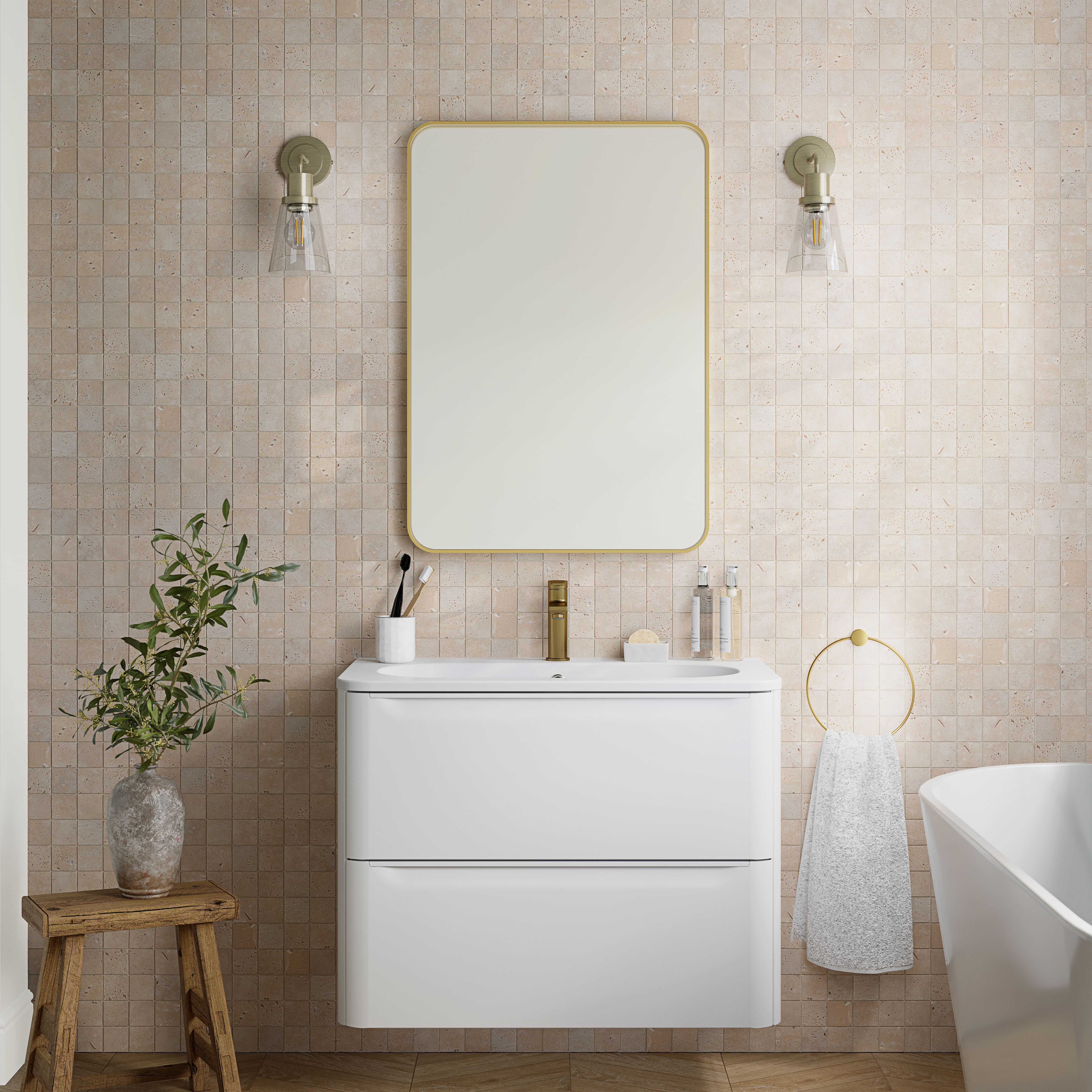 Travertino Beige Matt Natural structure Natural stone 6x6 Mosaic tile ...