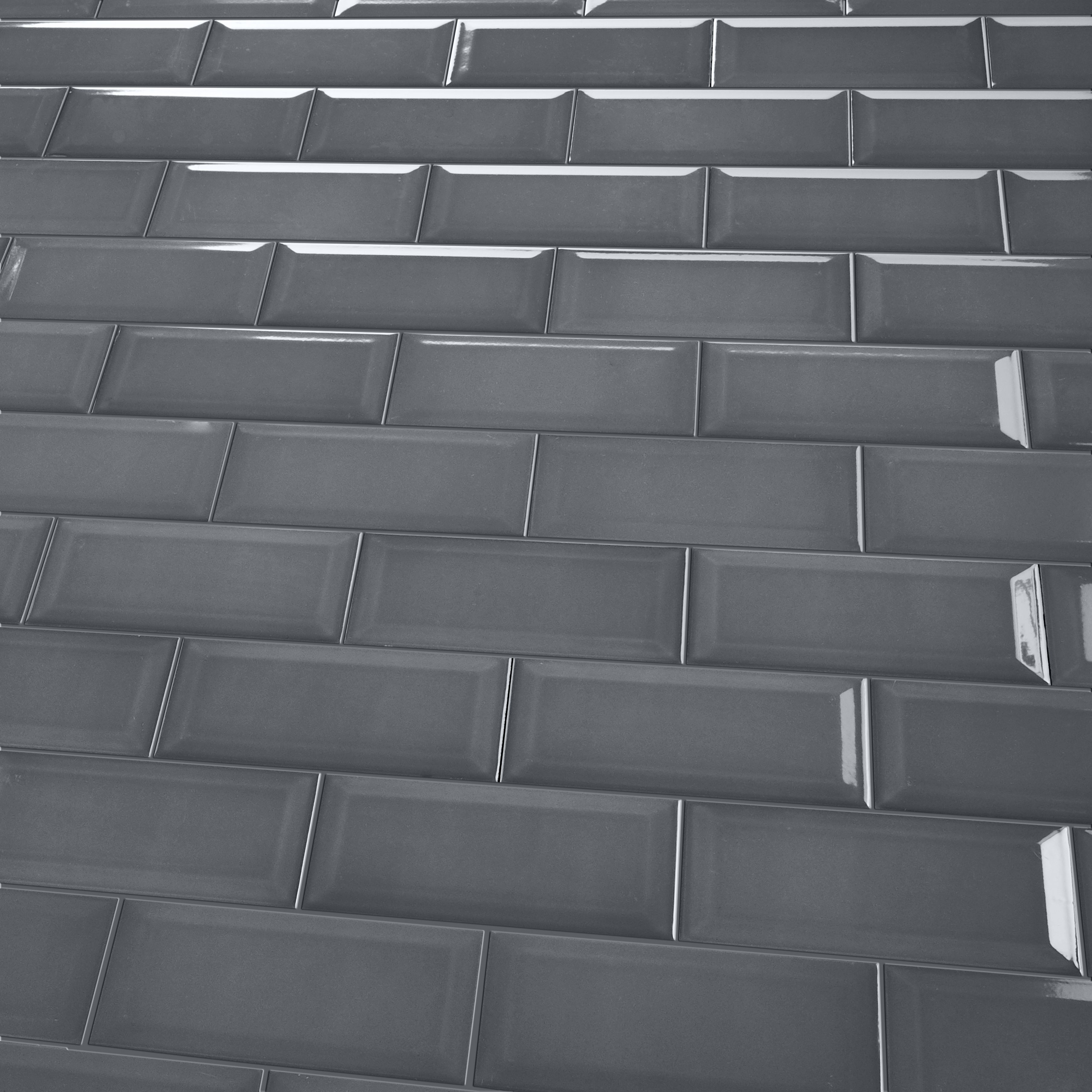 Trentie Anthracite Gloss Metro Ceramic Indoor Wall tile, Pack of 40, (L ...