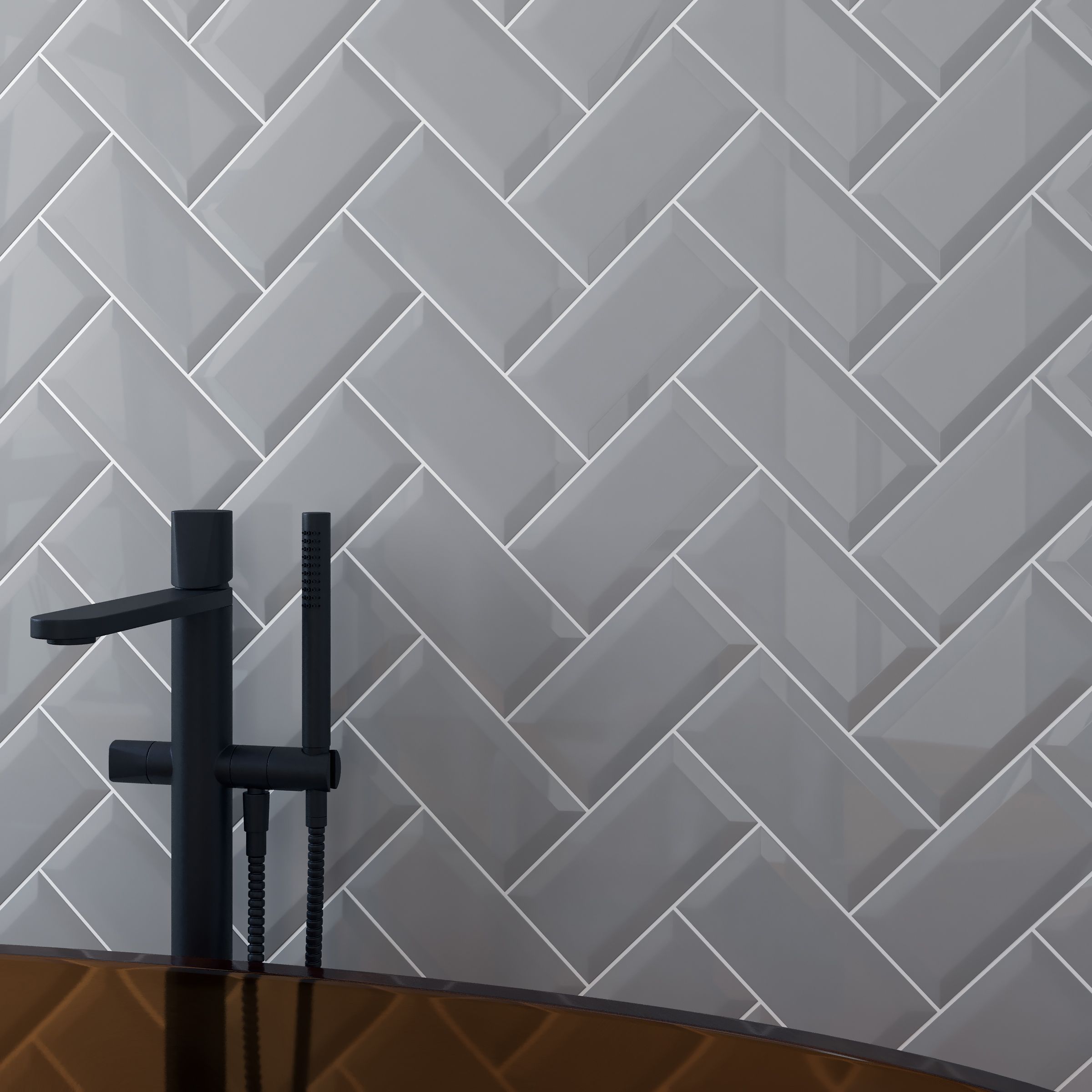 Trentie Grey Gloss Metro Ceramic Wall tile, Pack of 40, (L)200mm (W ...