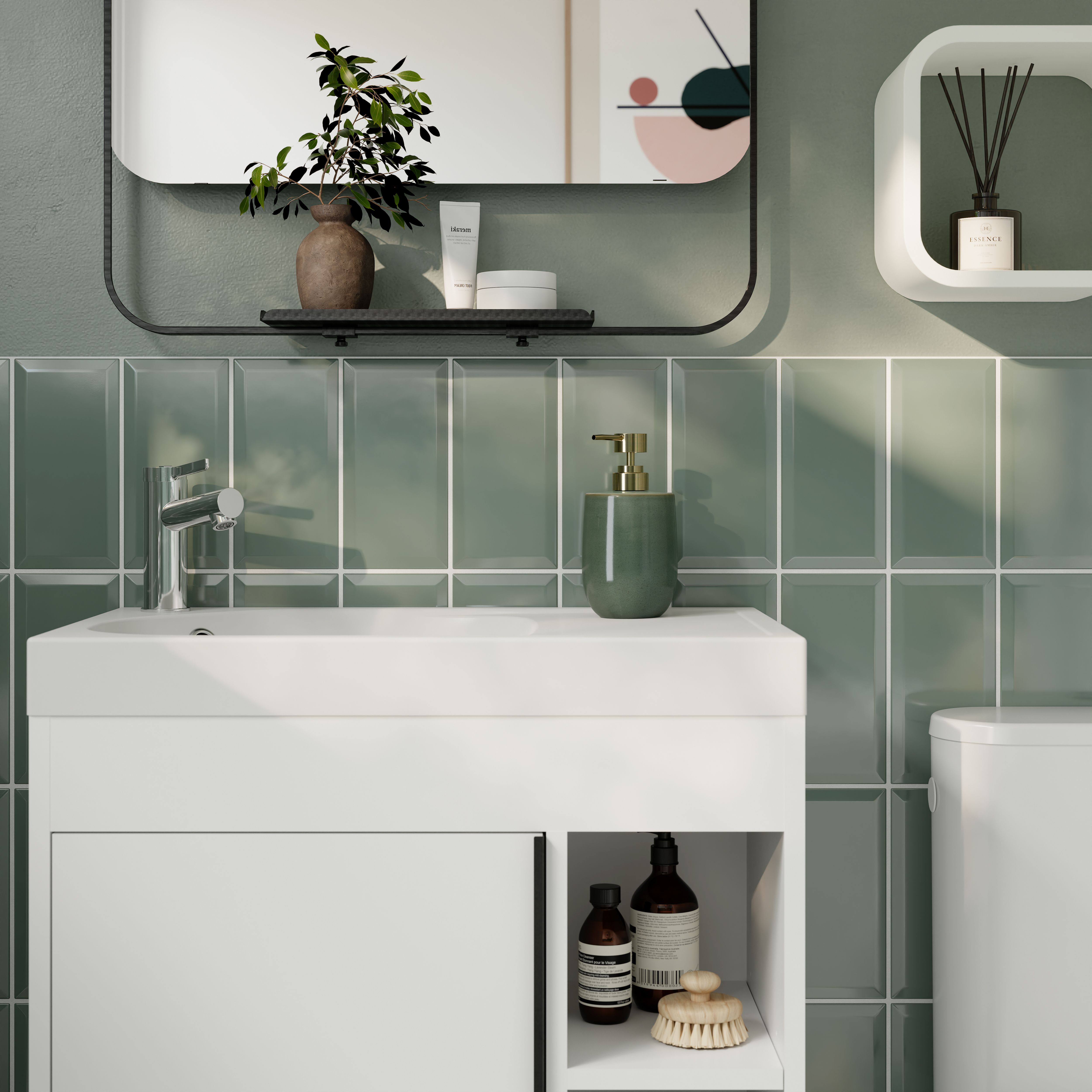 Trentie Sage Green Gloss Textured Ceramic Indoor Wall Tile, Pack of 50 ...