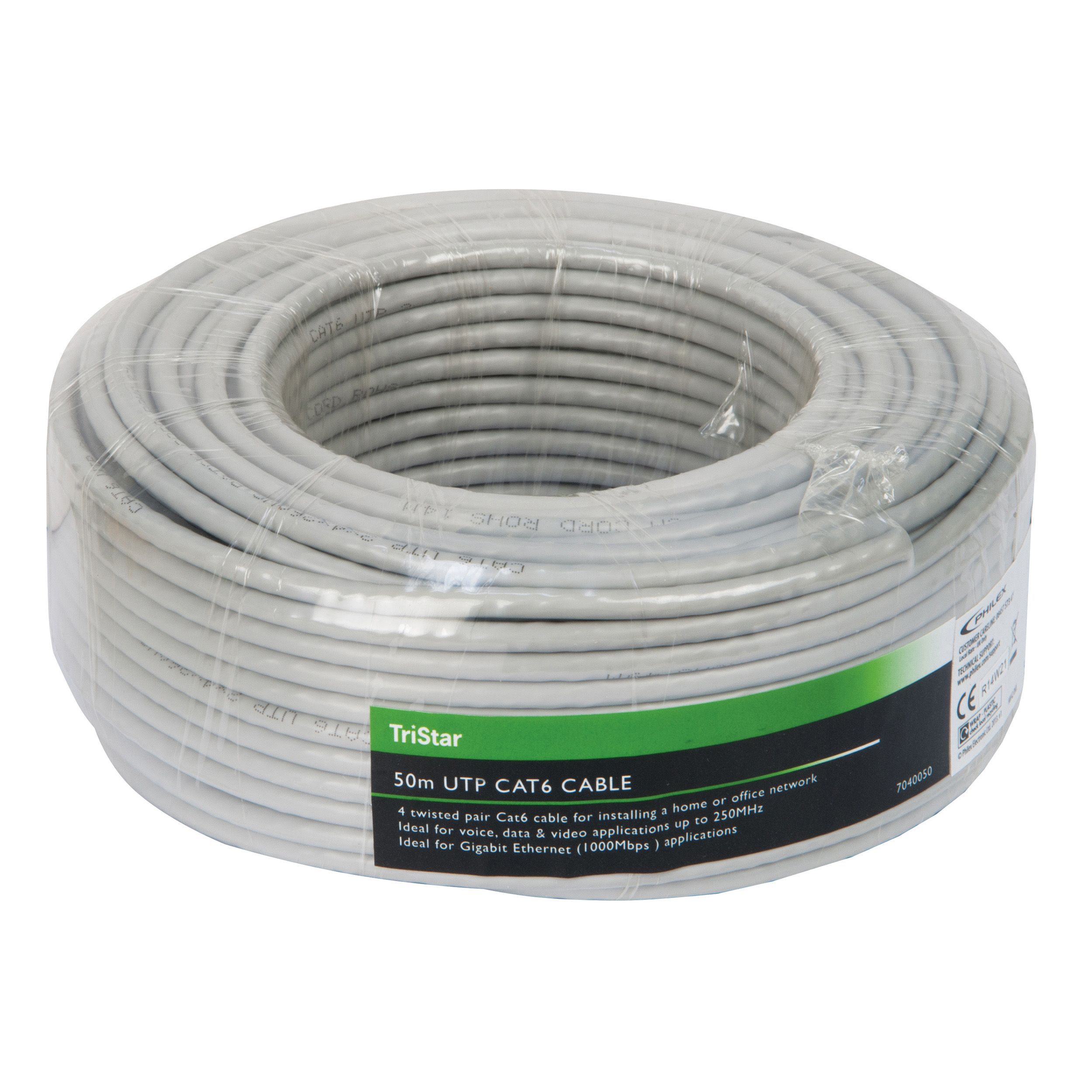 Tristar Cat 6 Grey Telephone Cable, 50m