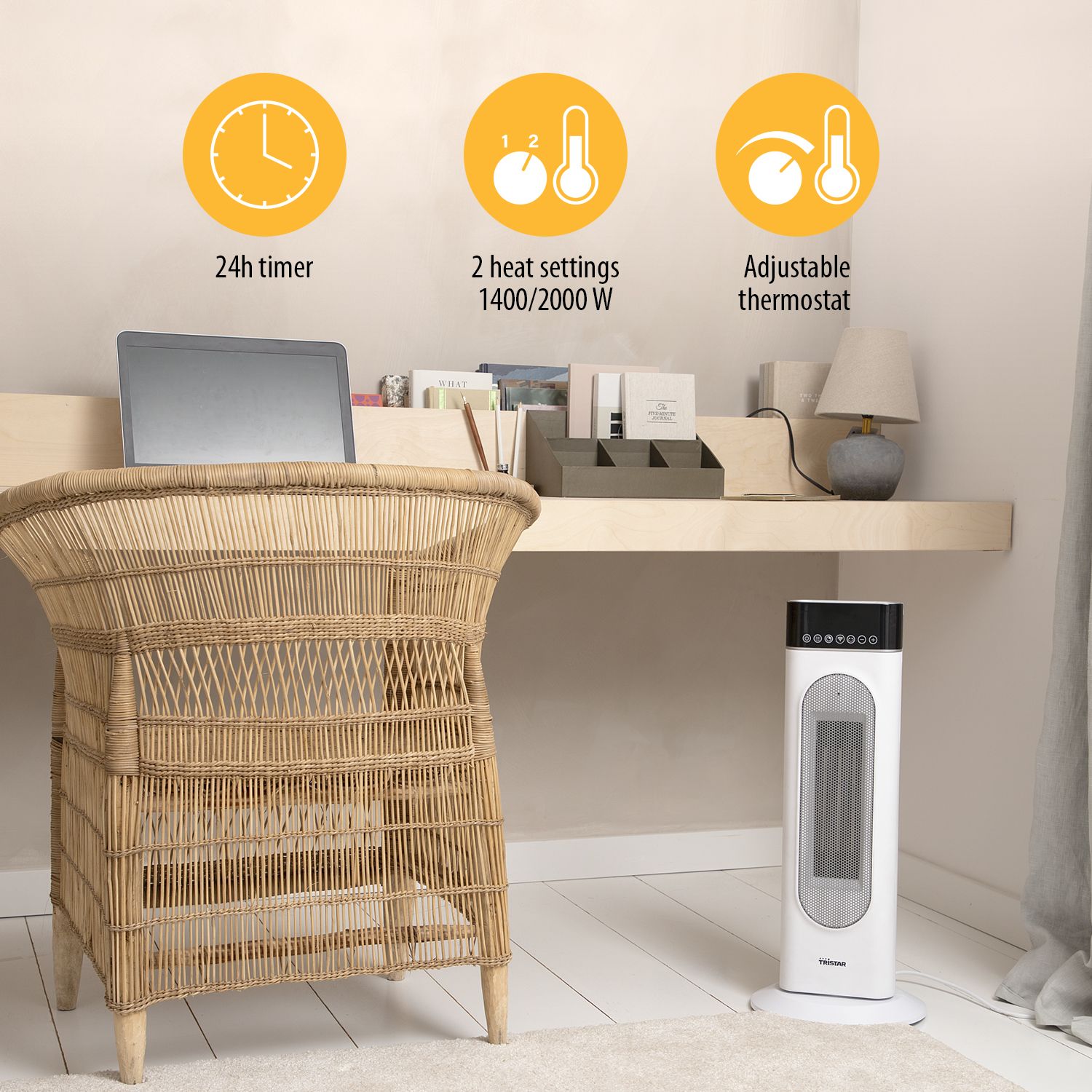 Tristar Heaters 2000W White Freestanding Smart Ceramic Digital Fan heater