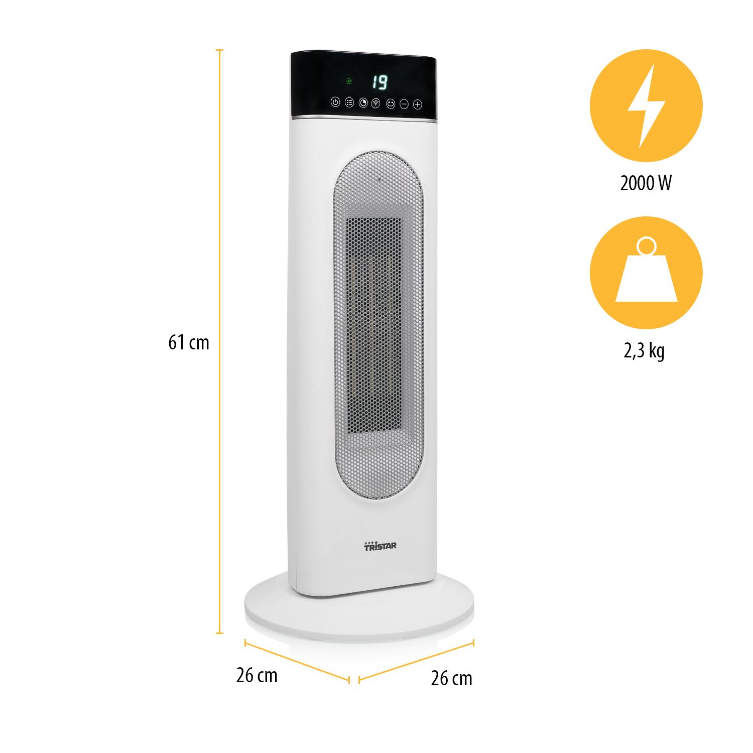 Tristar Heaters 2000W White Freestanding Smart Ceramic Digital Fan heater