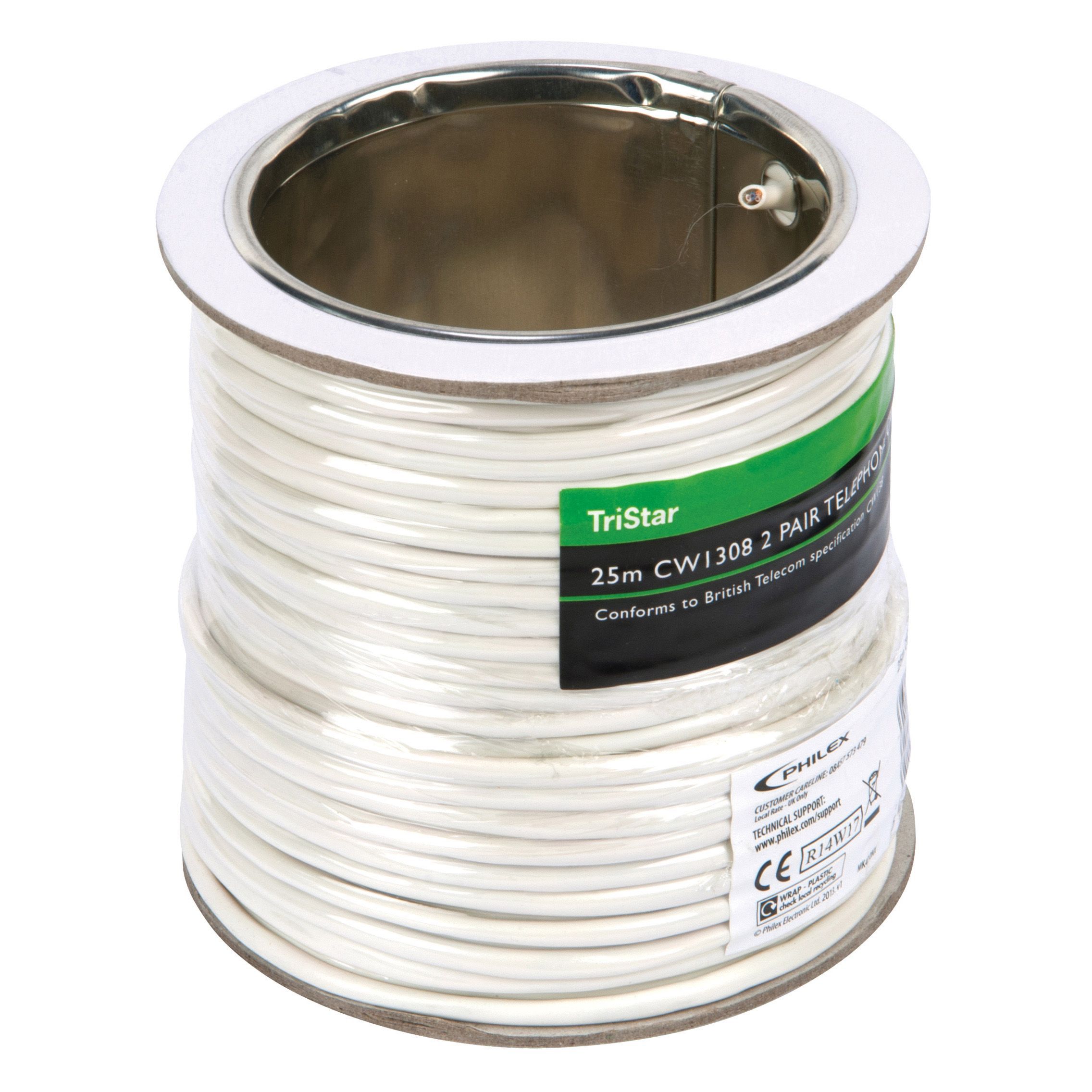 Tristar White 4 core Telephone cable, 25m