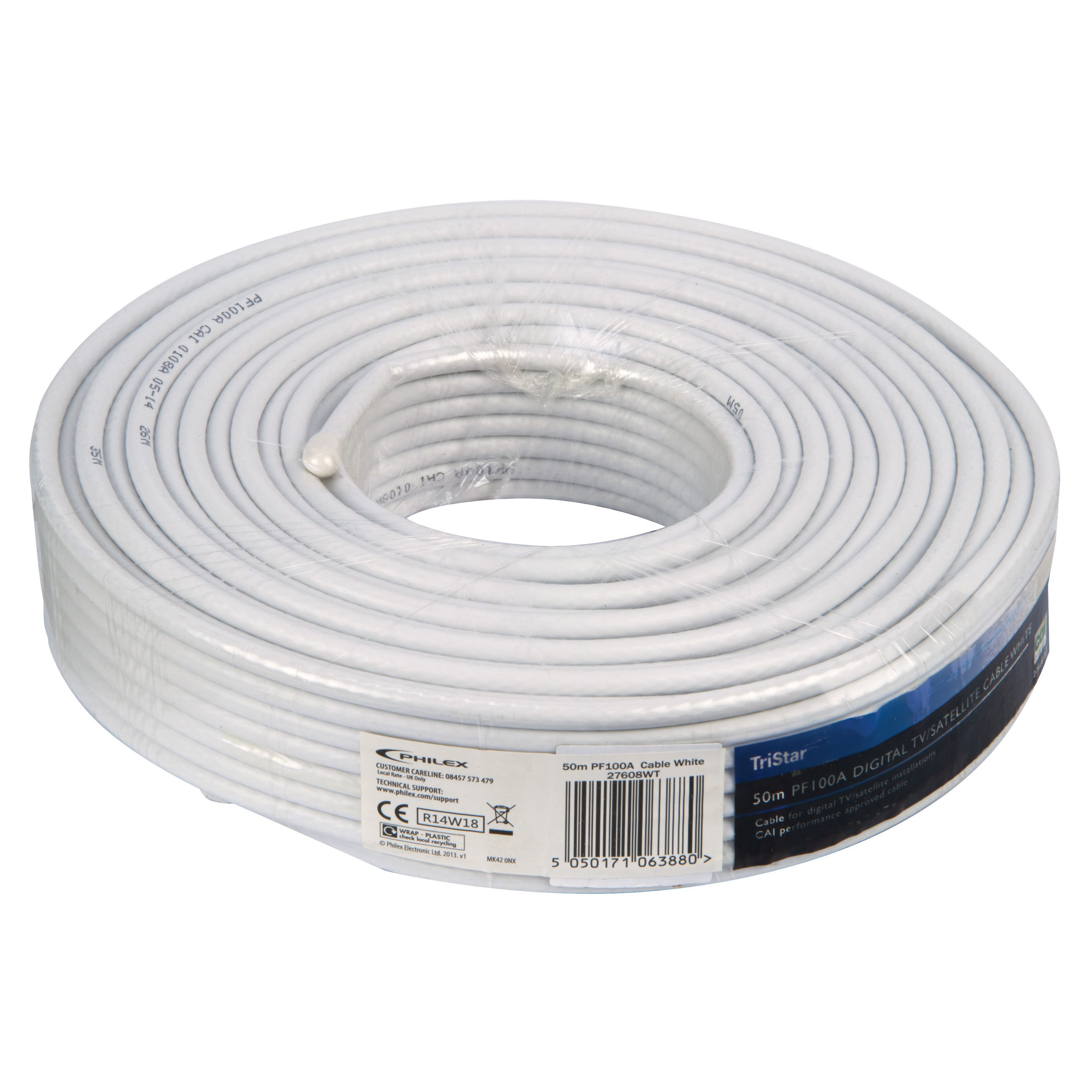 Tristar White Coaxial cable, 50m | DIY at B&Q