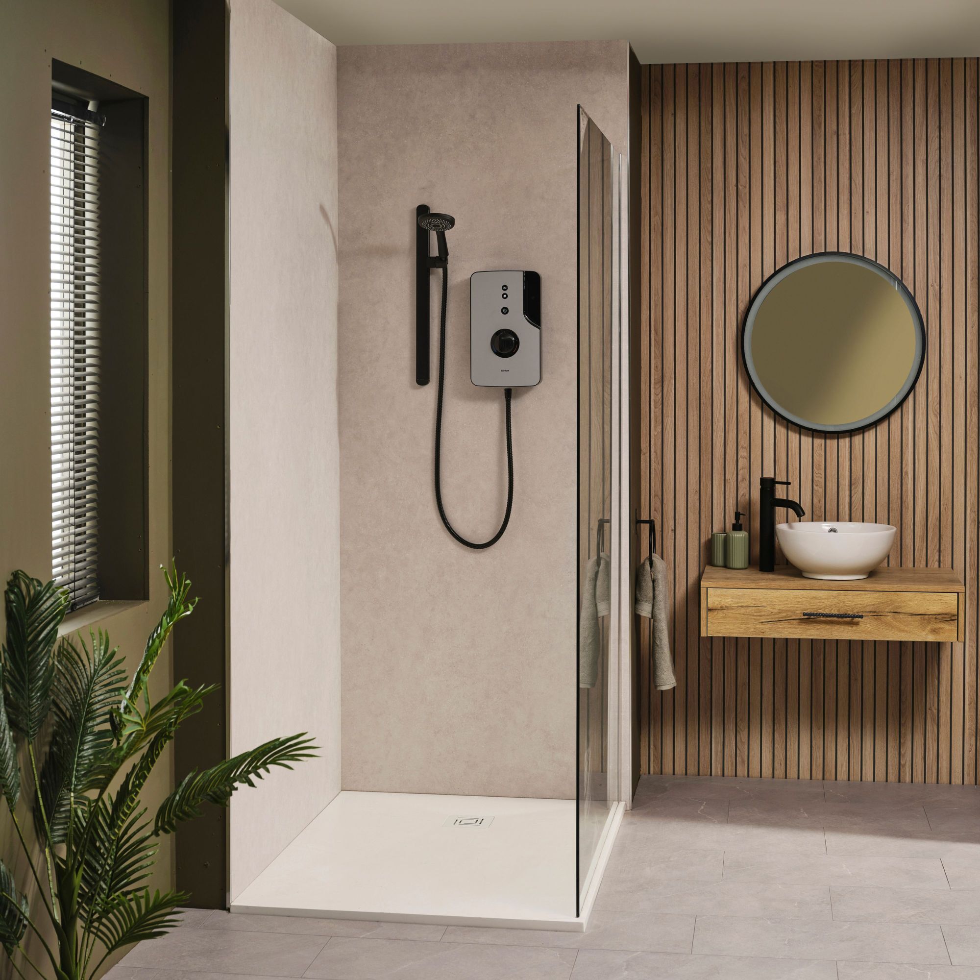 Triton Enlight Matt Grey Thermostatic Electric Shower, 9.5kW
