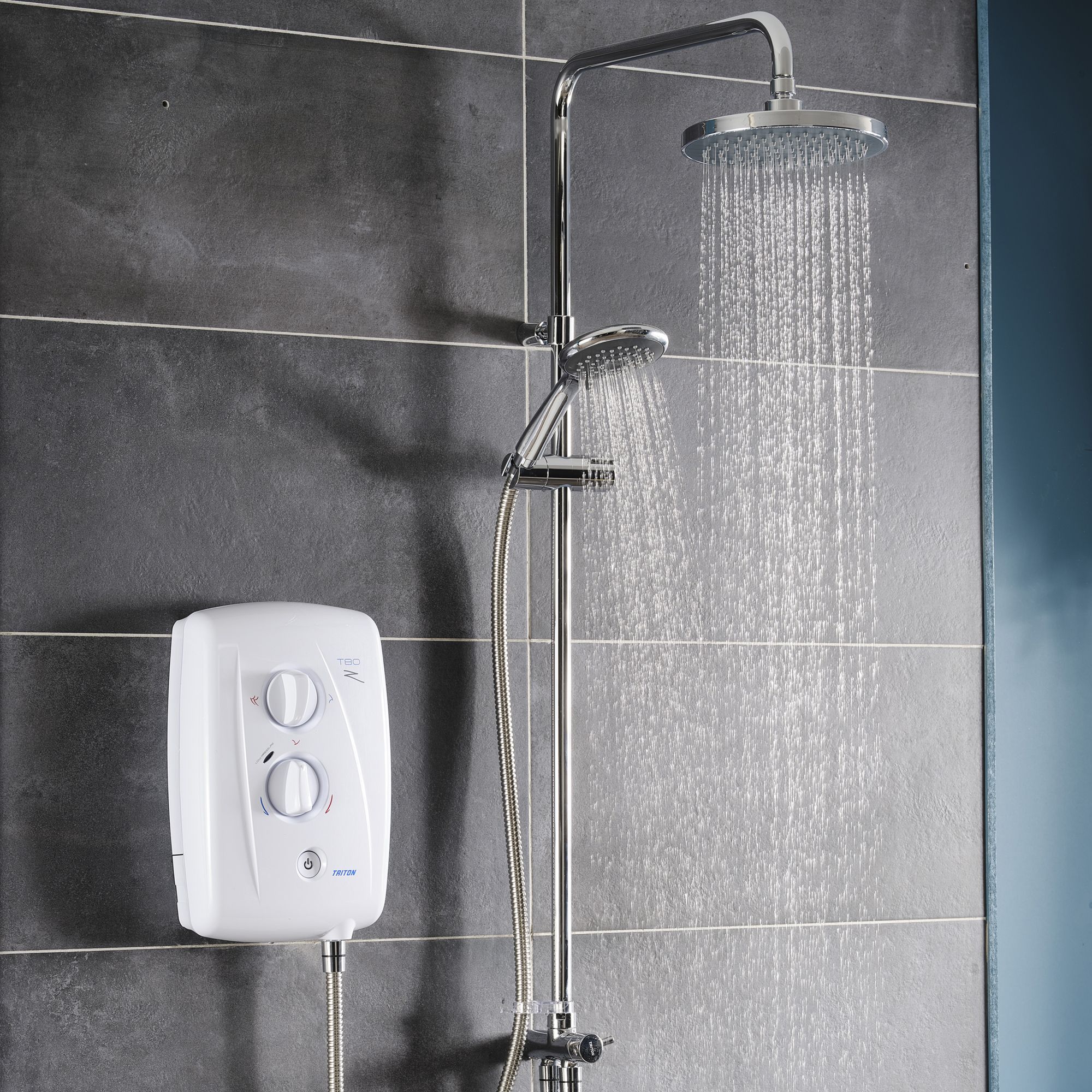 Triton T80 Easi-Fit+ DuElec Gloss Chrome effect Electric mixer Shower ...