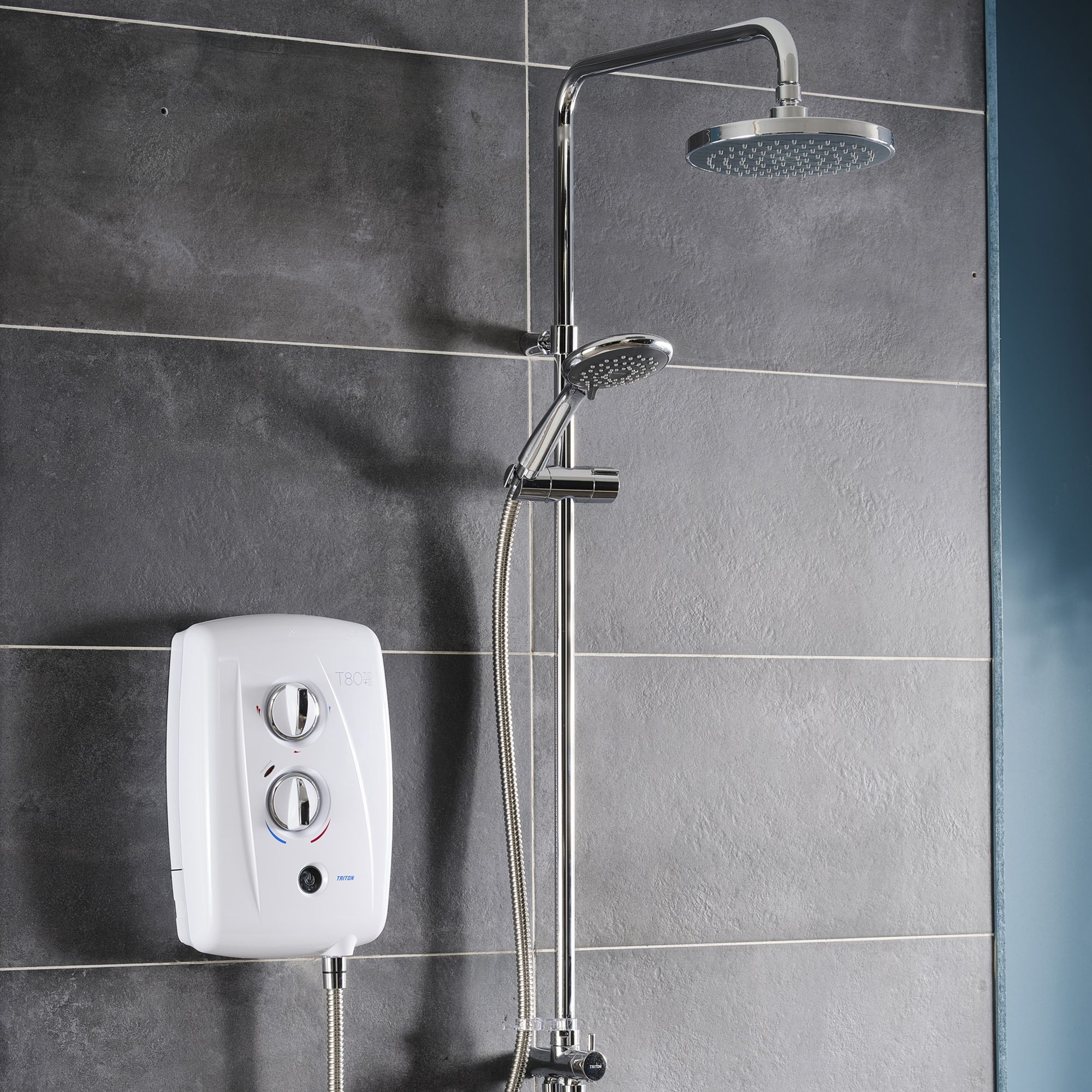Triton T80 Easi-Fit+ DuElec Gloss Chrome effect Electric mixer Shower ...