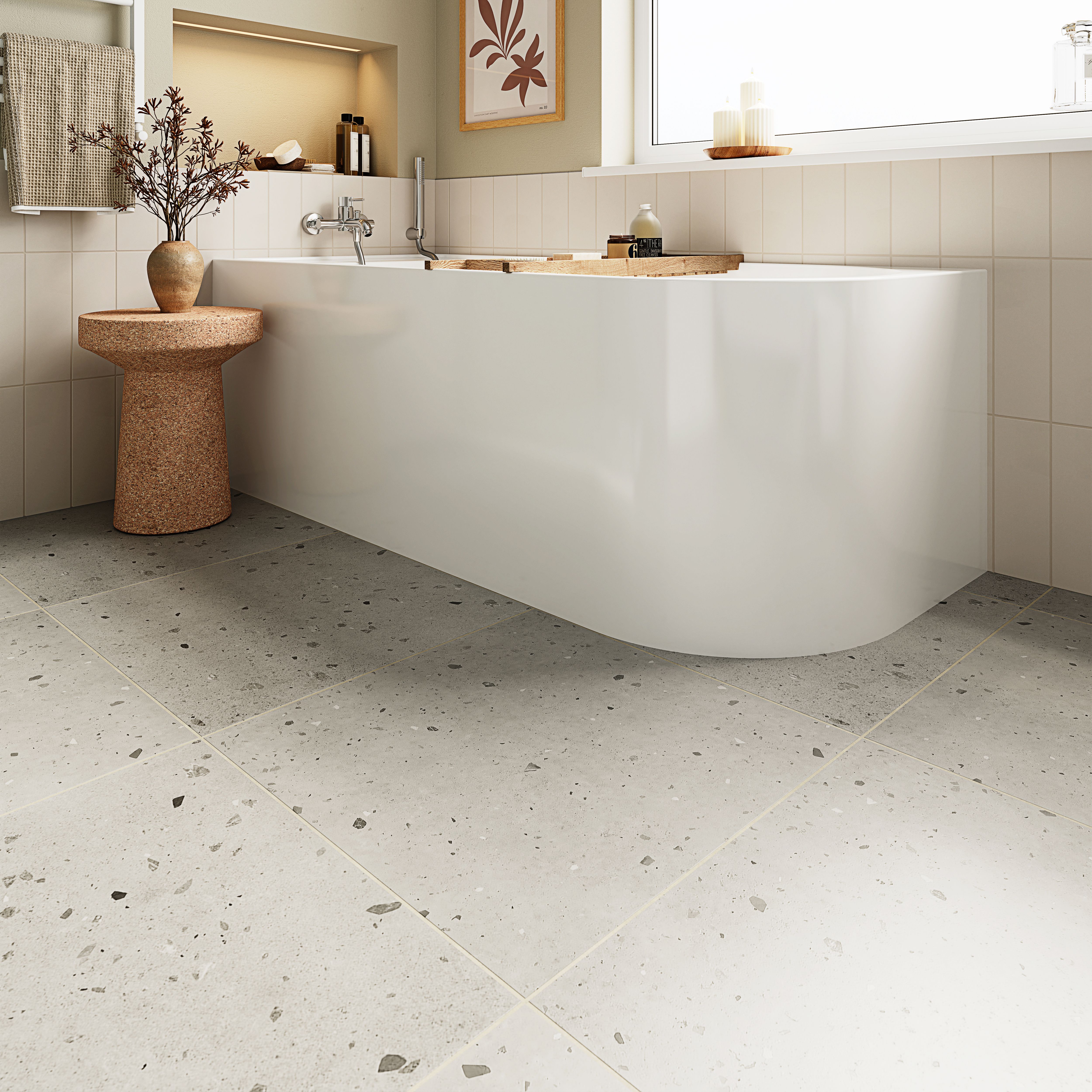 Tulum Grey Matt Terrazzo Stone effect Porcelain Indoor Wall & floor ...