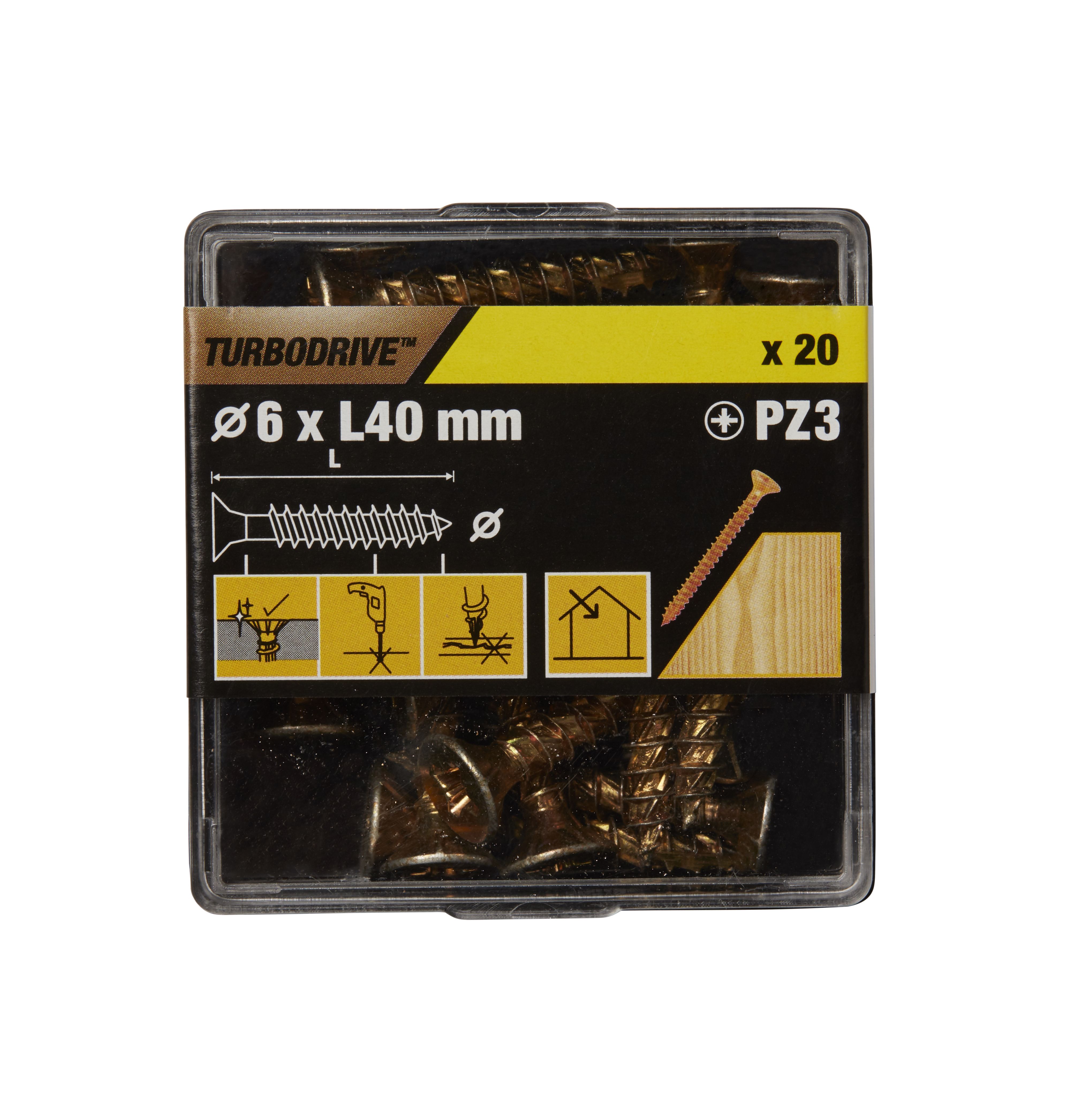 TurboDrive Pozidriv Yellow-passivated Steel Screw (Dia)6mm (L)40mm ...