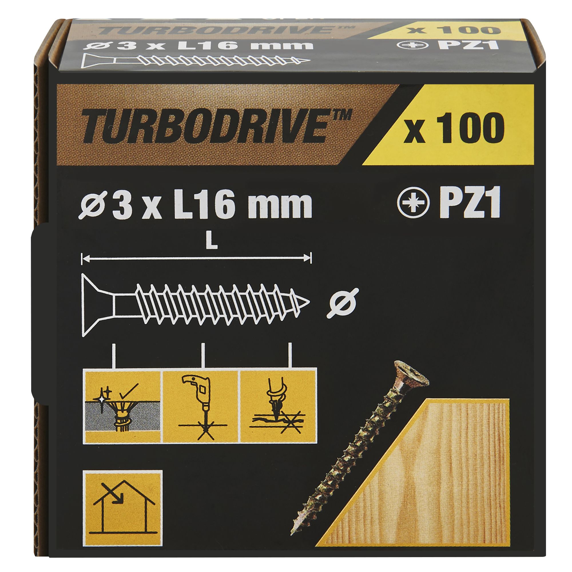 TurboDrive PZ Yellow-passivated Steel Screw (Dia)3mm (L)16mm, Pack of ...