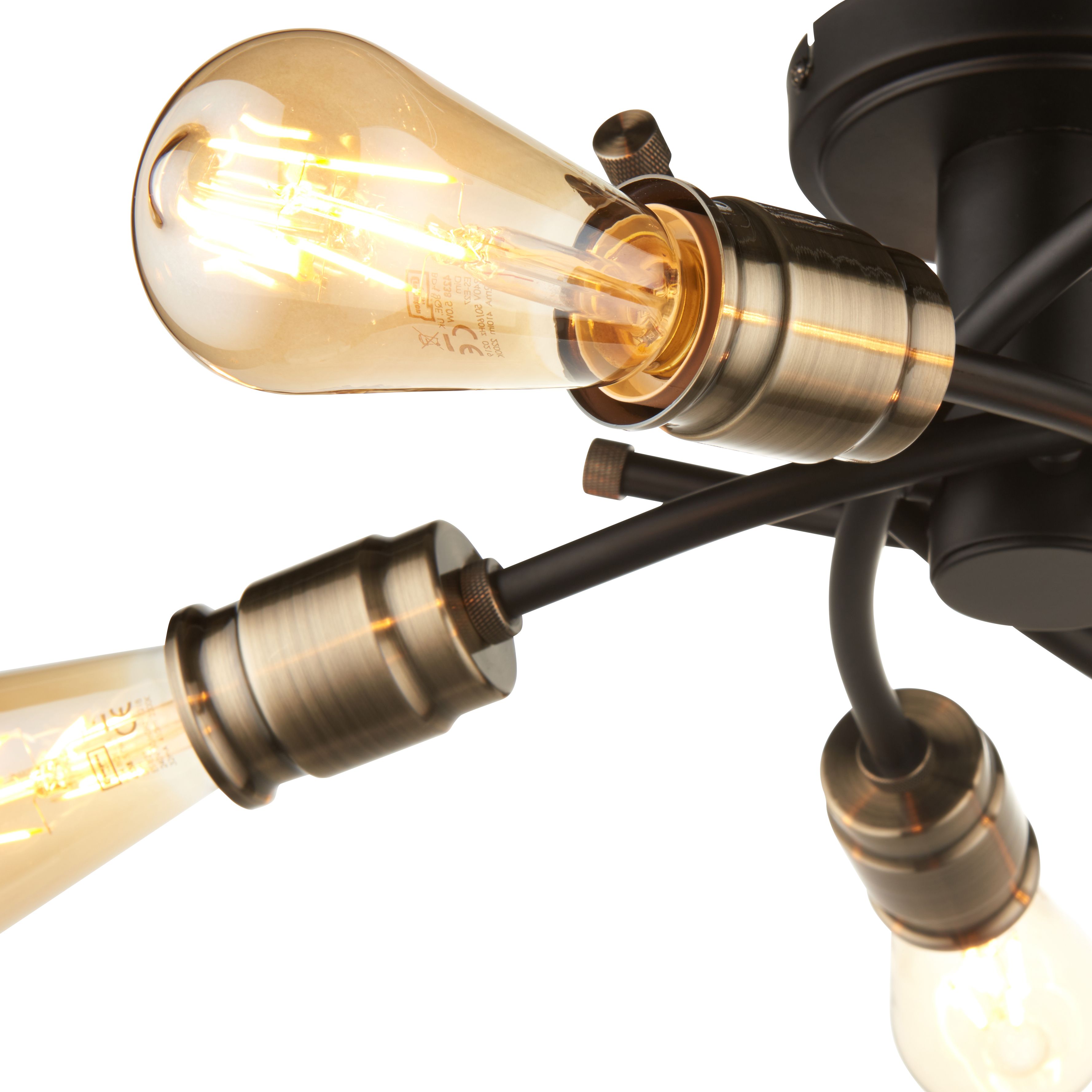 Turin Matt Steel Black Antique brass effect 5 Lamp Ceiling light