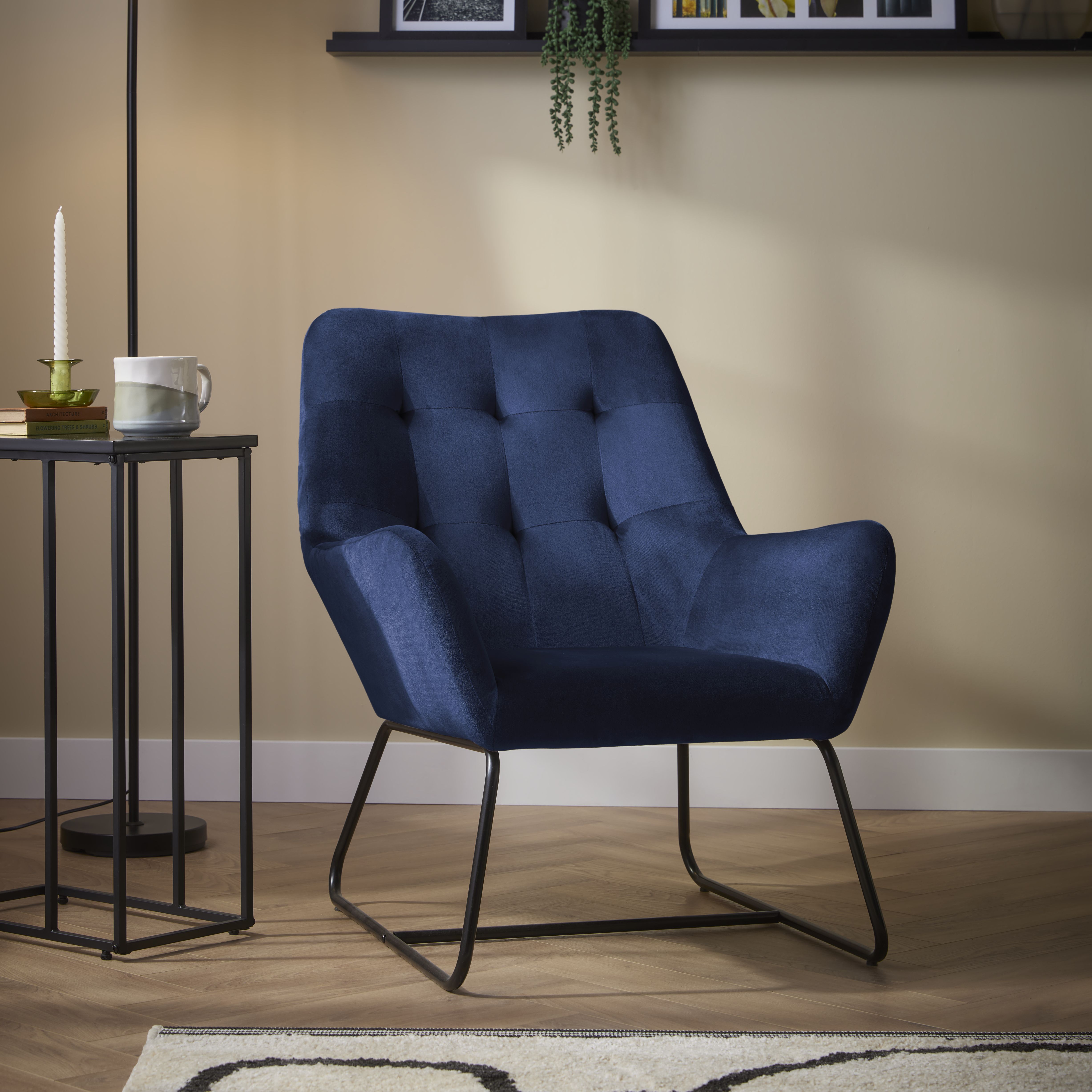 Turio Blue Velvet effect Relaxer chair (H)800mm (W)650mm (D)815mm