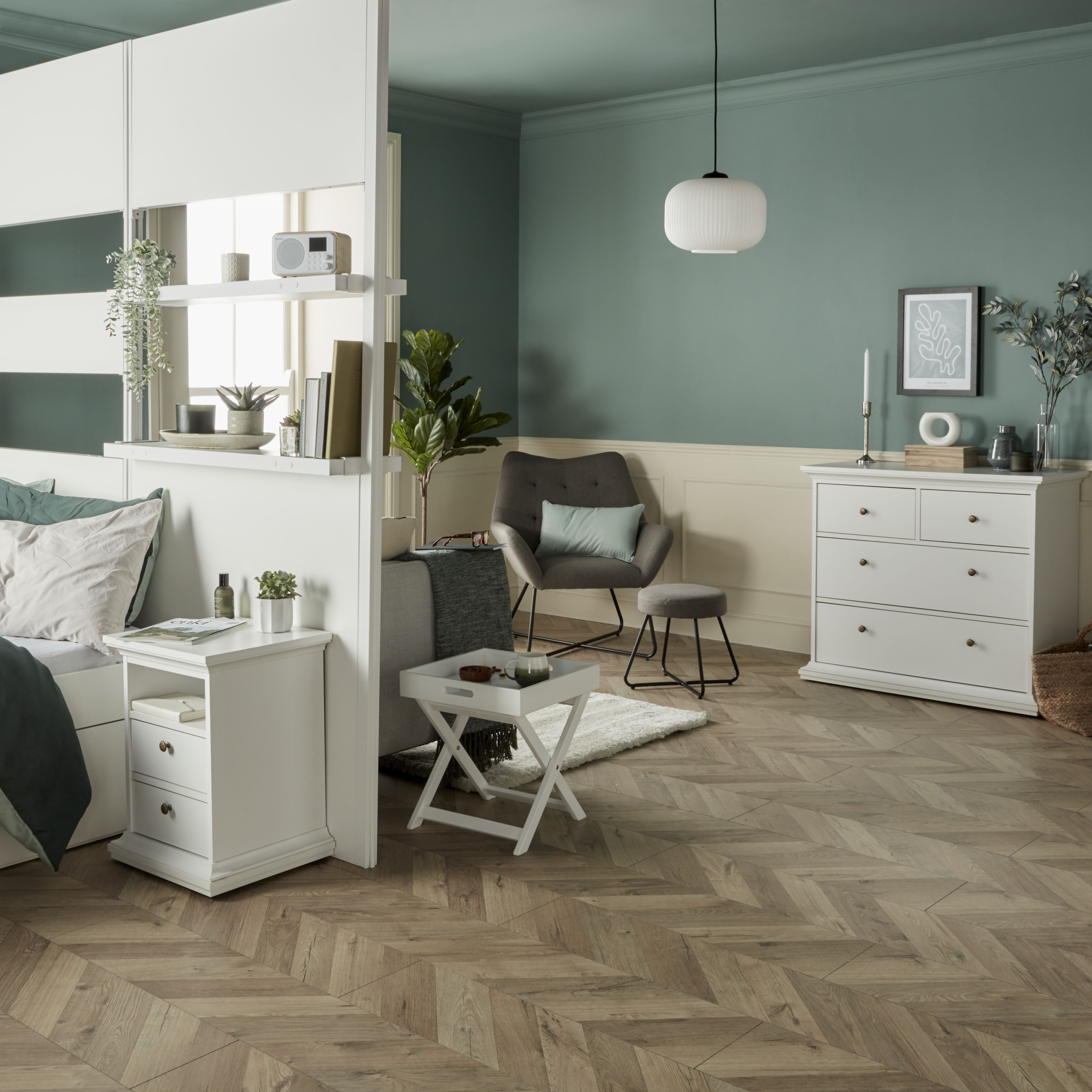 Turio Stone grey Linen effect Padded Stool | DIY at B&Q