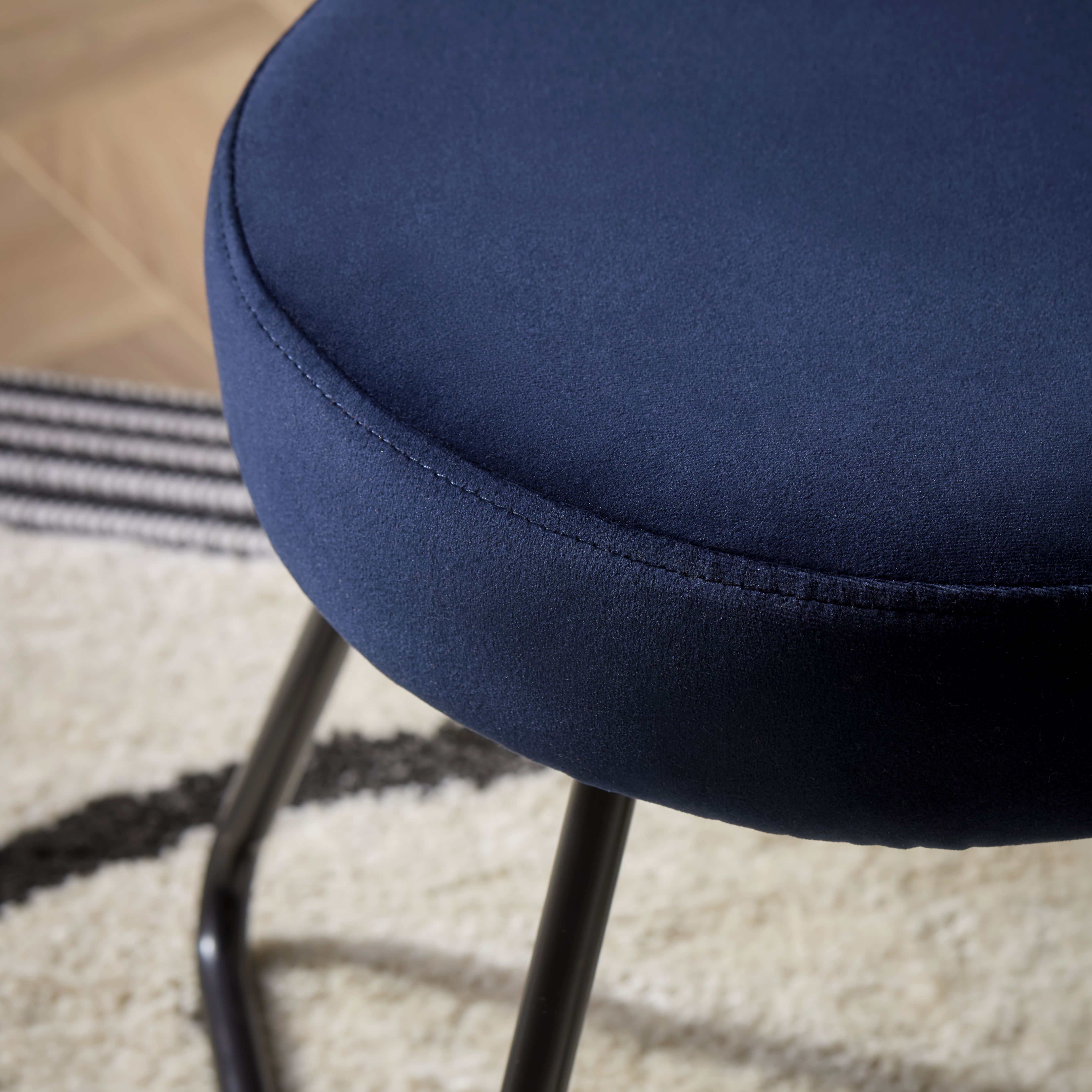 Turio Velvet effect Blue Metal Stool