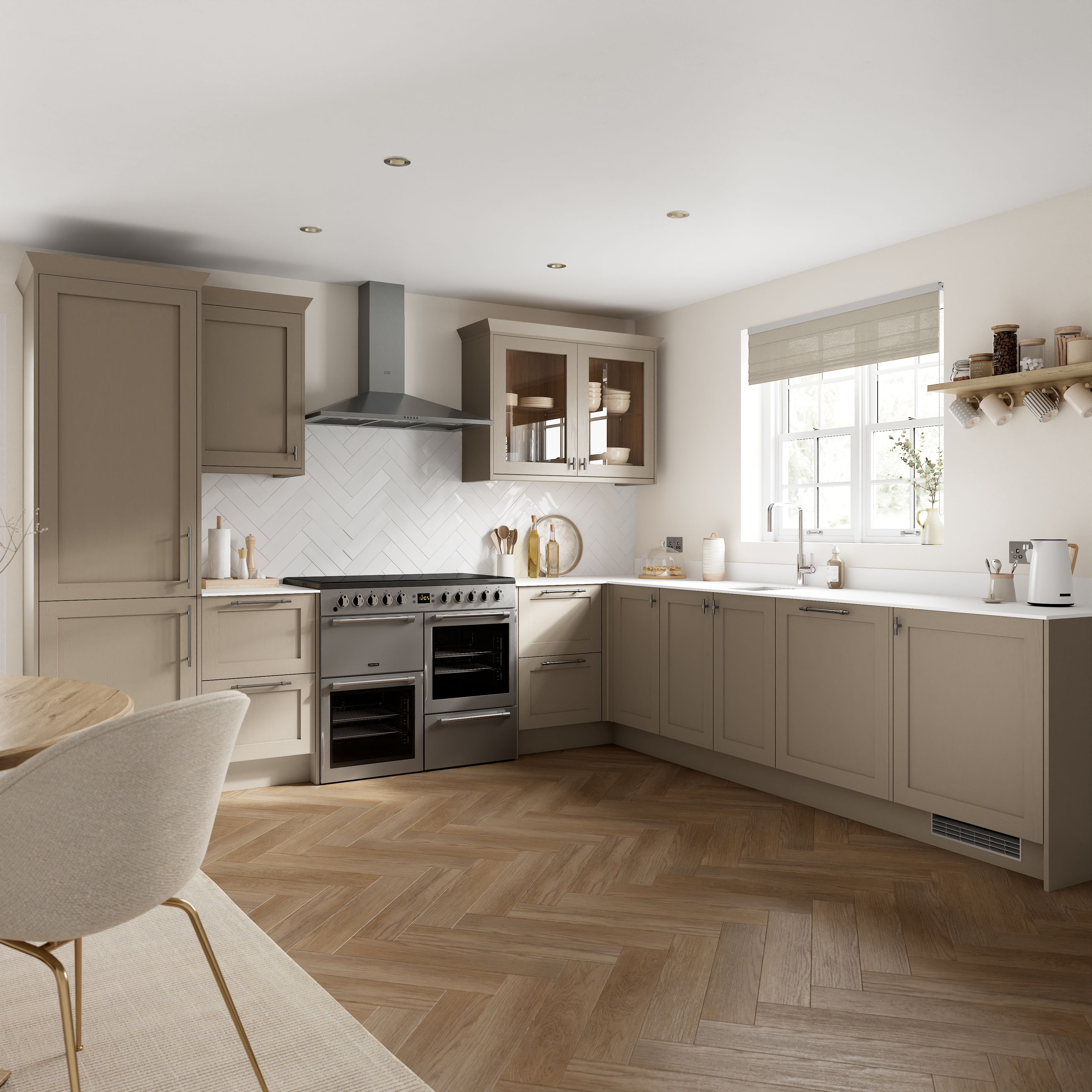 Tydeman Matt pebble Shaker Glazed Cabinet door (W)500mm (H)900mm (T)20mm