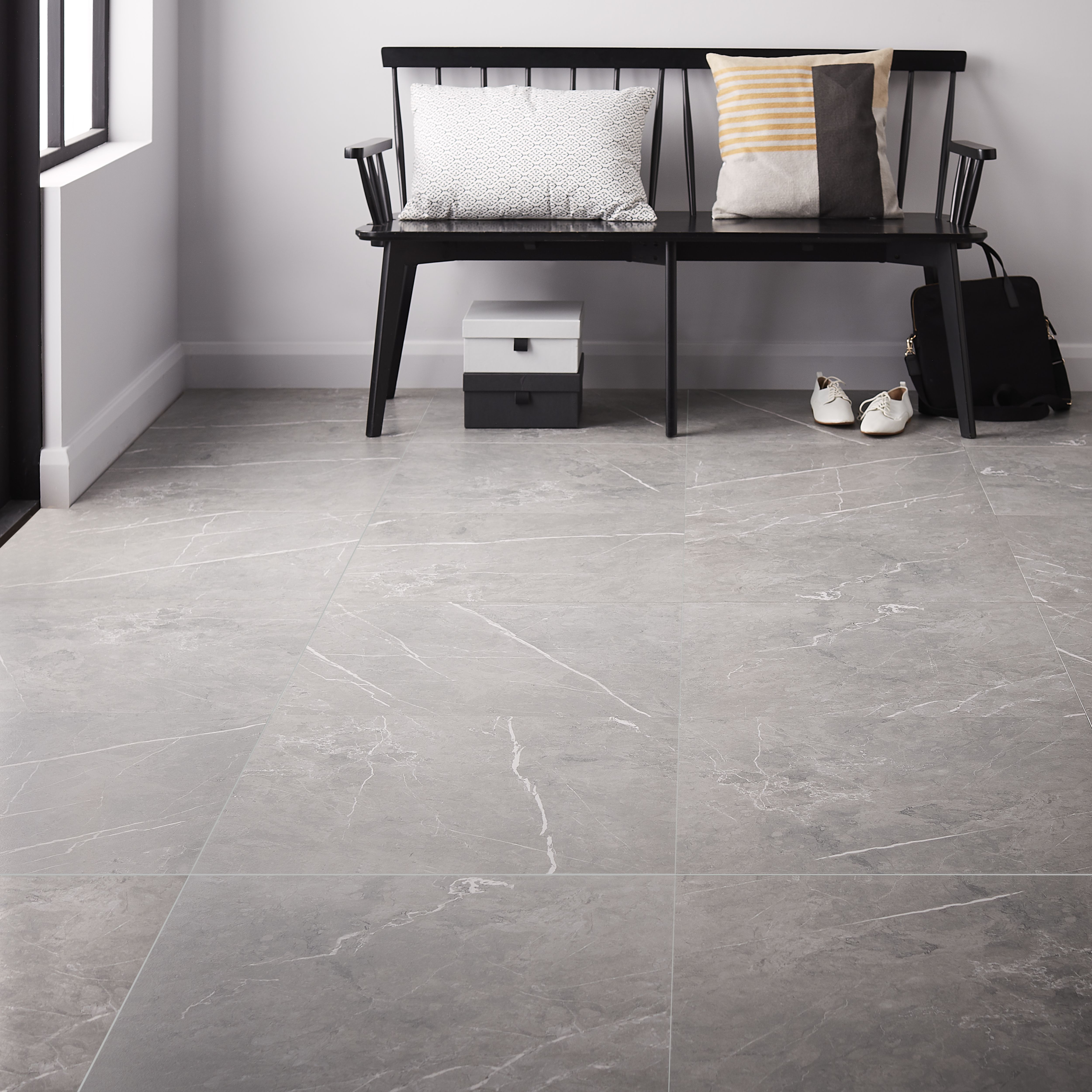 Ultimate Grey Matt Marble effect Porcelain Indoor Wall & floor Tile ...