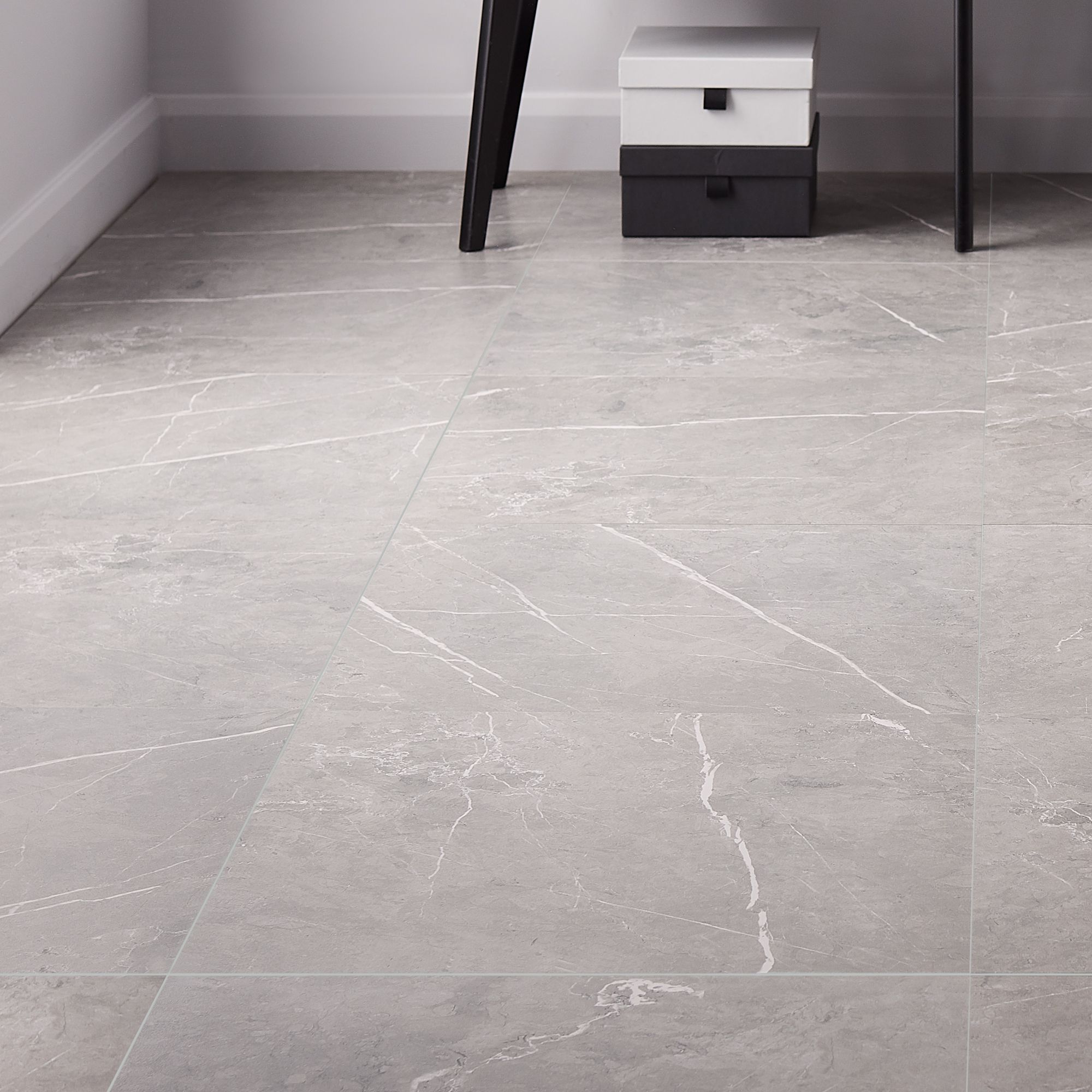 Ultimate Grey Matt Marble effect Porcelain Indoor Wall & floor Tile ...