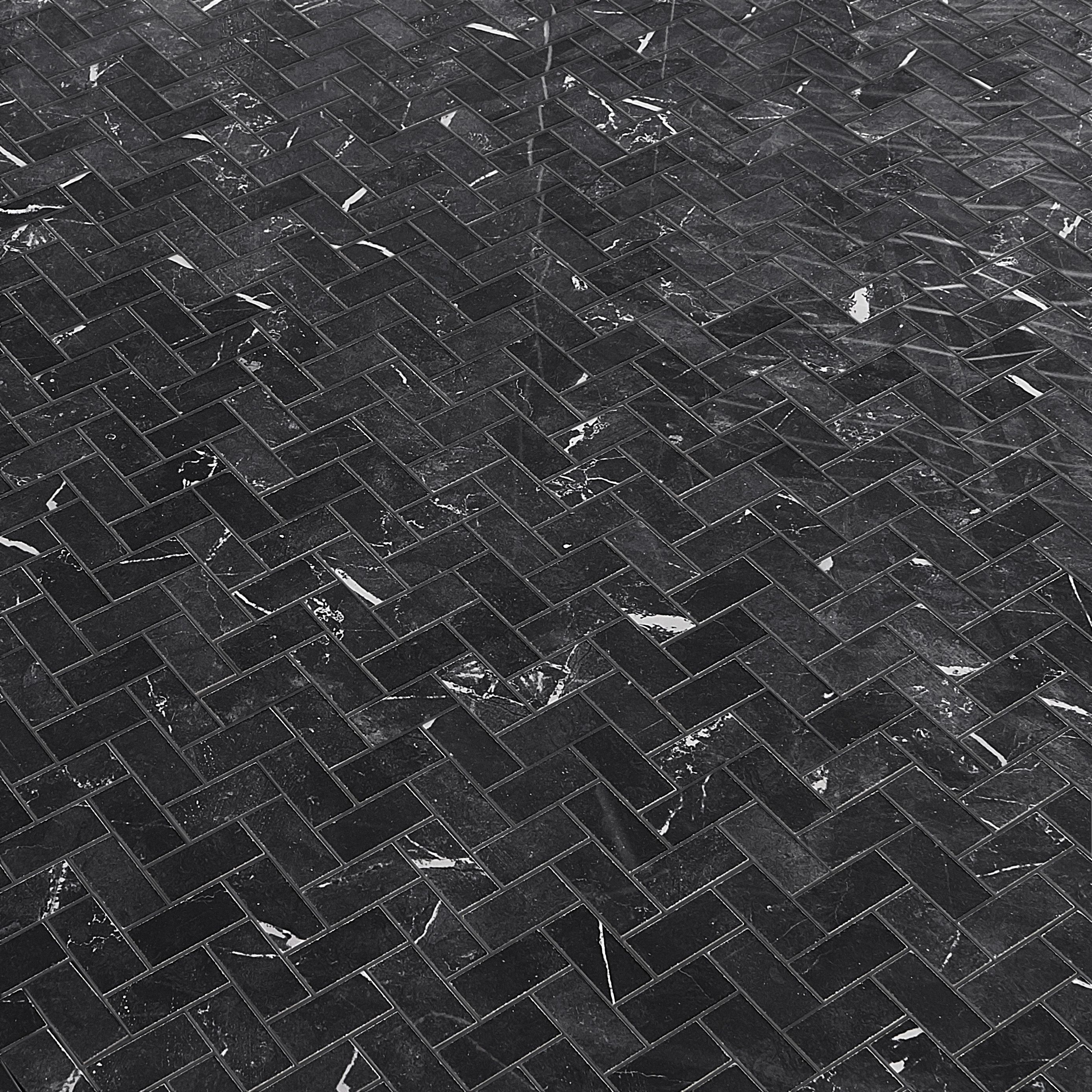 Ultimate marble Black Polished Matt Marble effect Porcelain Mosaic tile ...