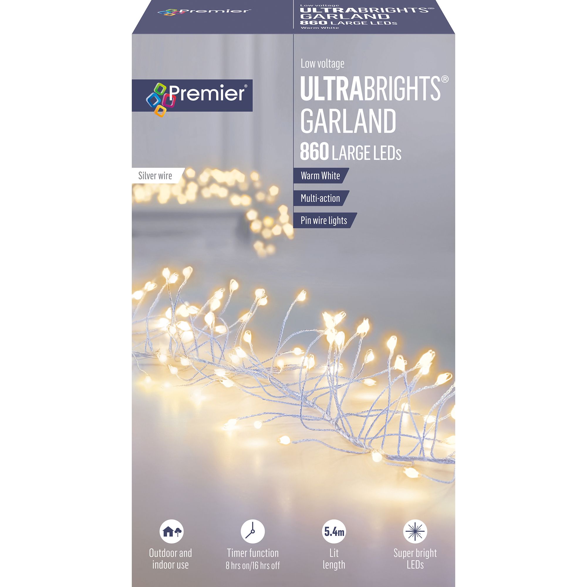 Ultrabright 860 Warm white Cluster LED String lights with Clear & silver cable | DIY at B&Q