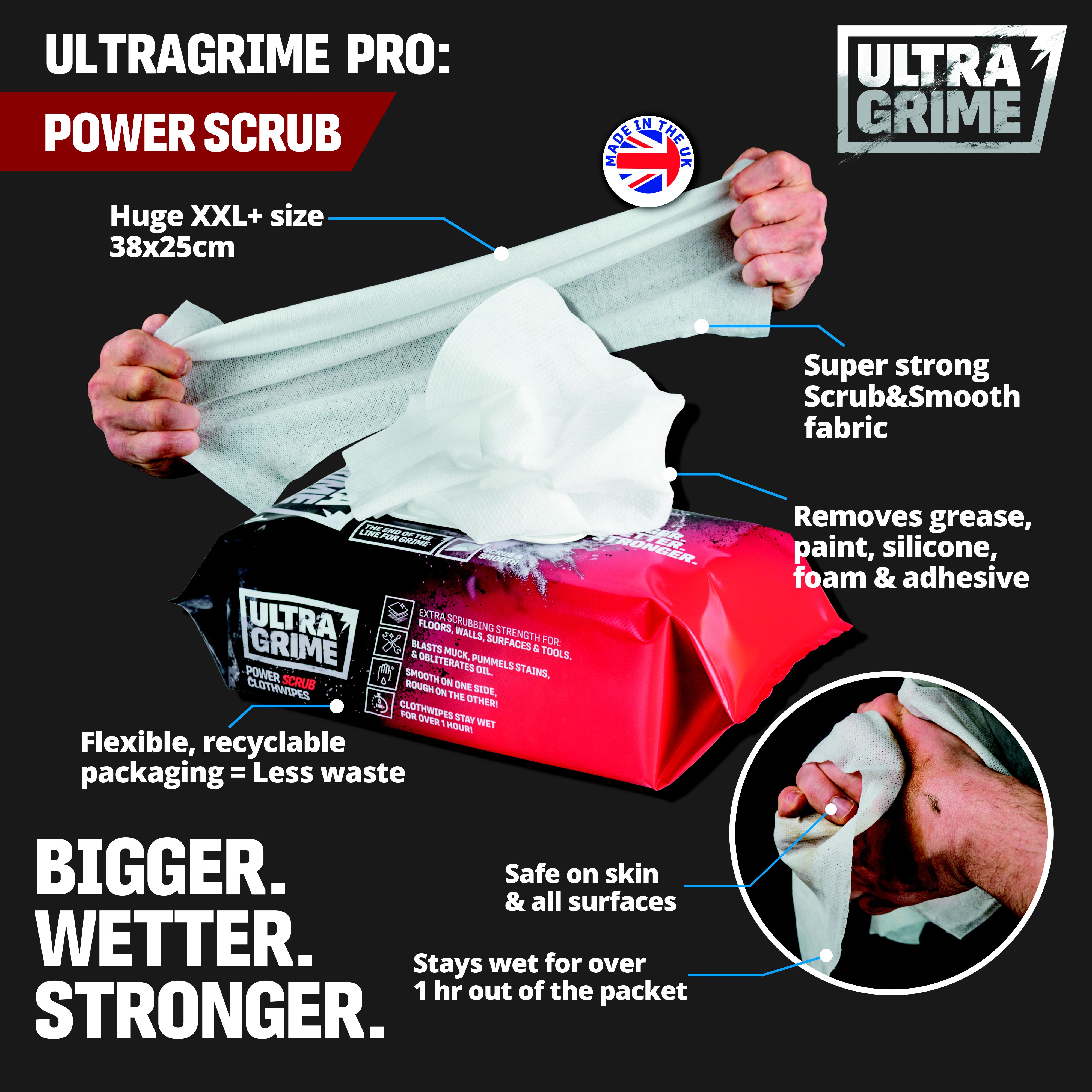 Ultragrime Pro Power Scrub Unfragranced Multi-surface wipes, Pack of 80