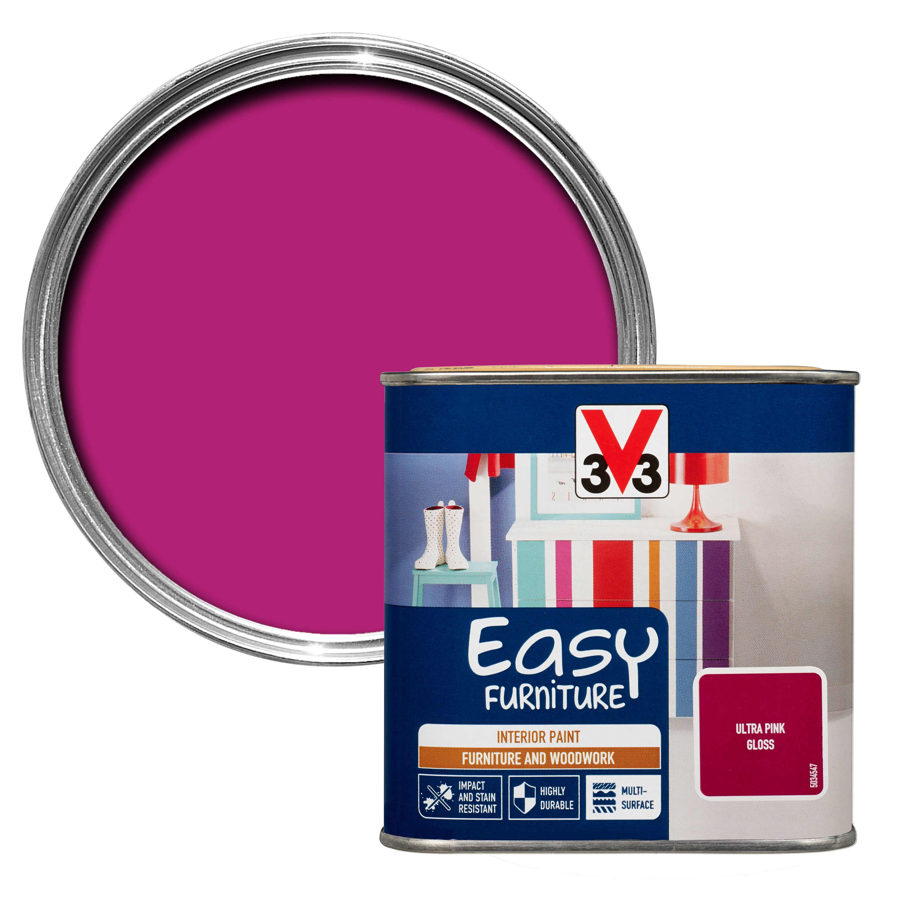 V33 Easy Ultra pink Gloss Furniture paint 500 ml | DIY at B&Q