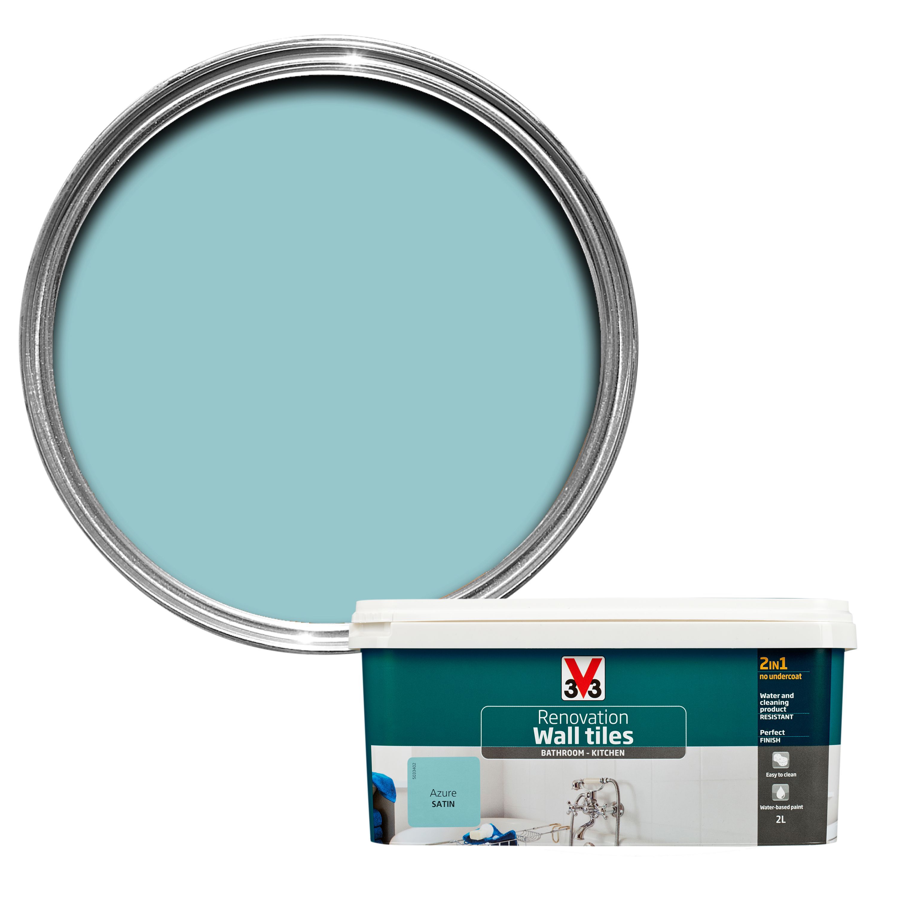 V33 Renovation Azure Satin Wall tile paint 2L | DIY at B&Q