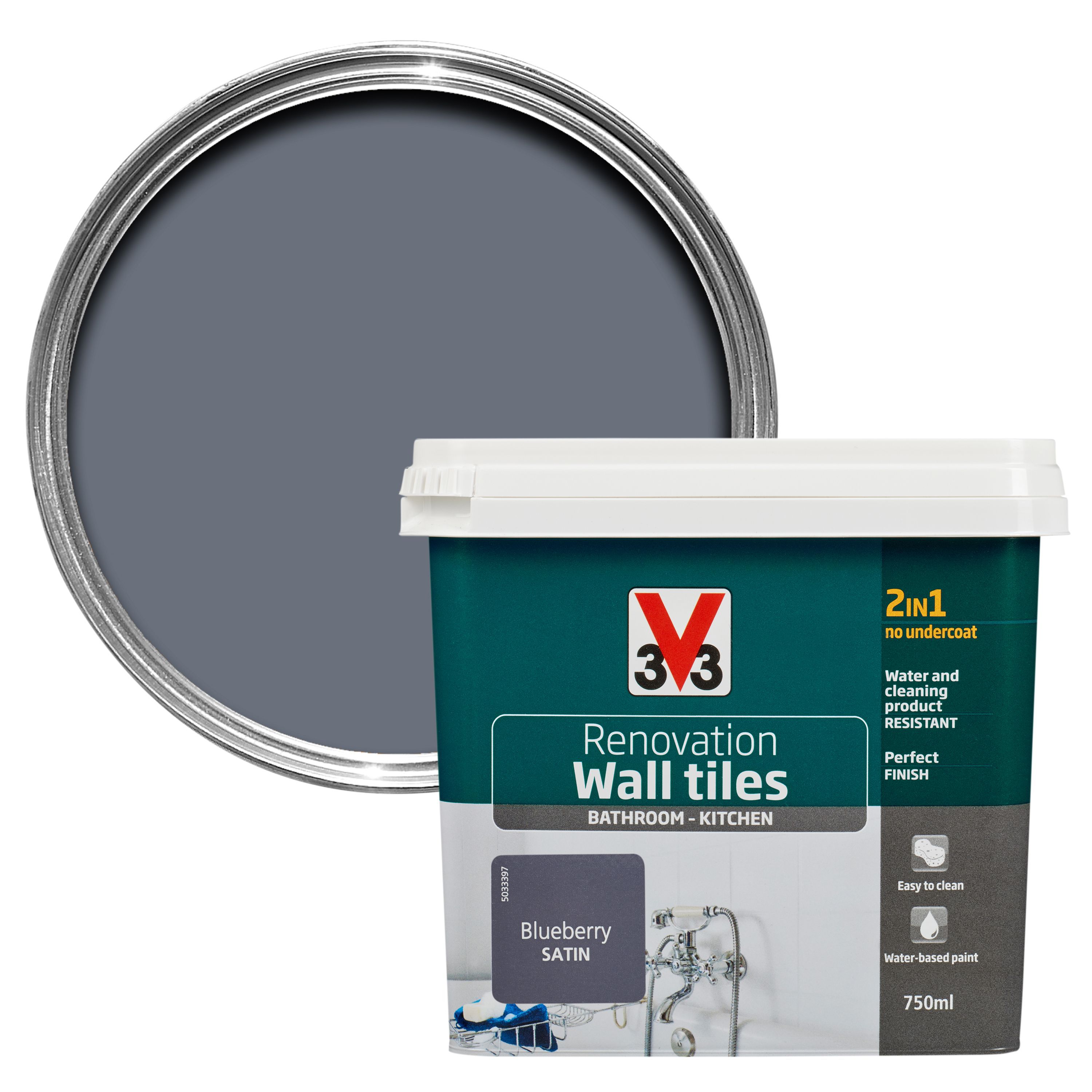 V33 Renovation Blueberry Satin Wall tile paint 0.75L | DIY at B&Q