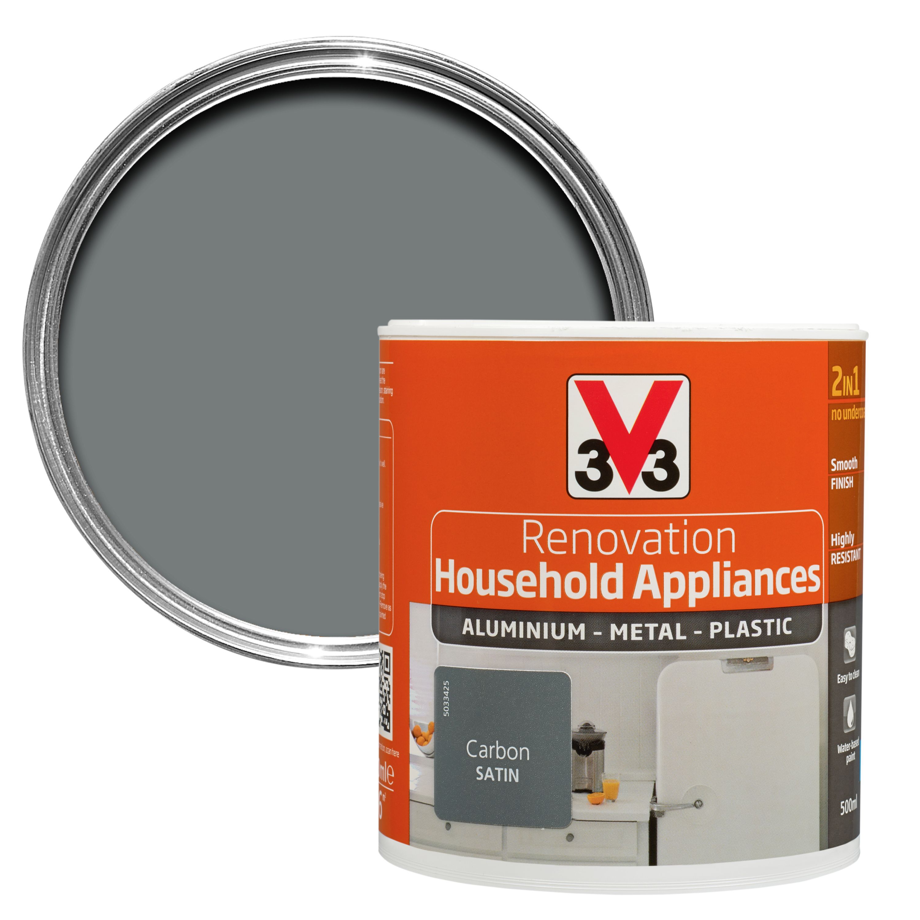 V33 Renovation Carbon Satin Household appliance paint 500 ml | DIY at B&Q