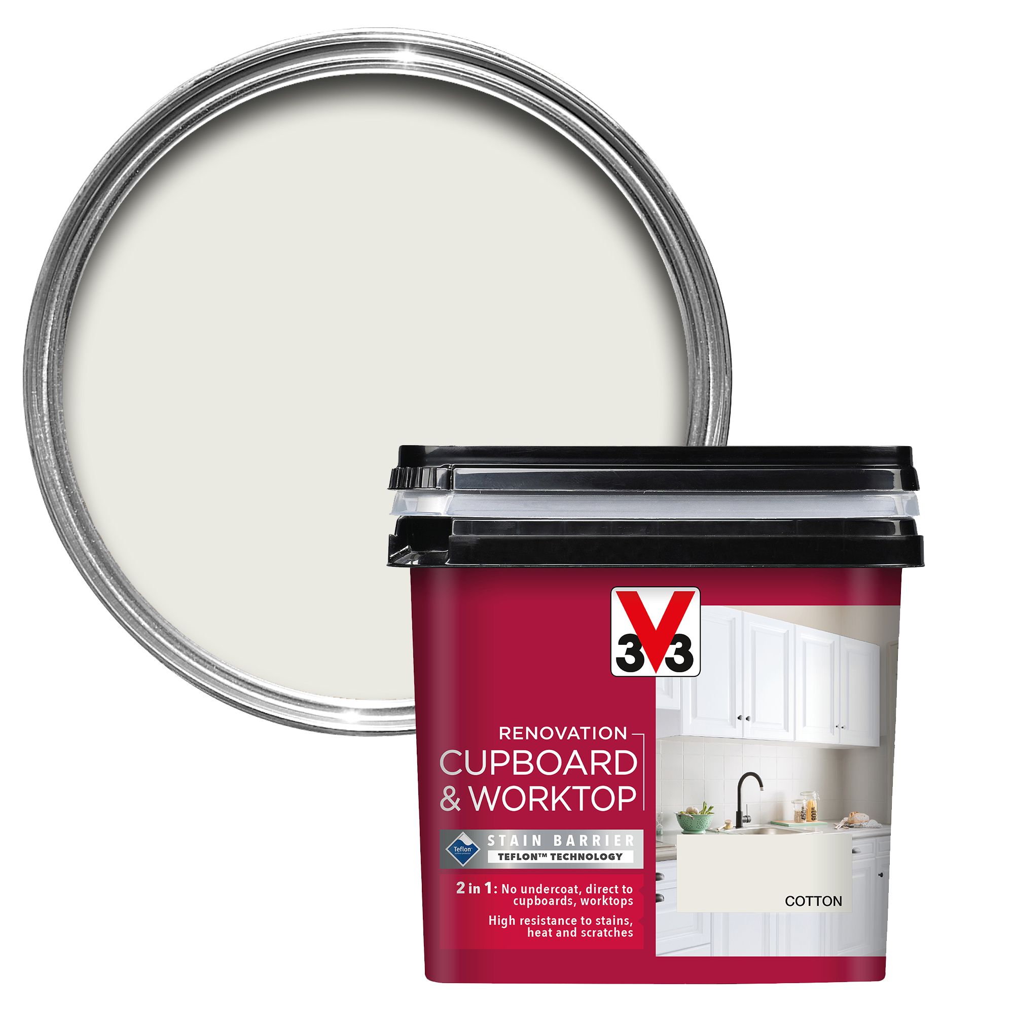 V33 Renovation Cotton Satinwood Kitchen Cupboard & cabinet paint, 750ml