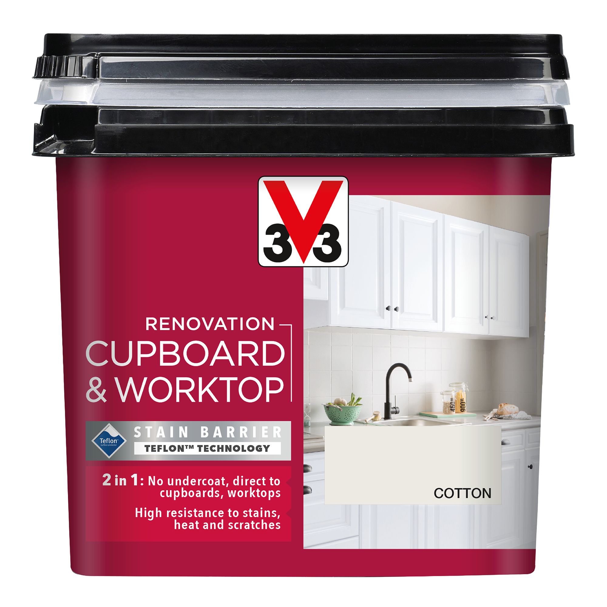 V33 Renovation Cotton Satinwood Kitchen Cupboard & cabinet paint, 750ml