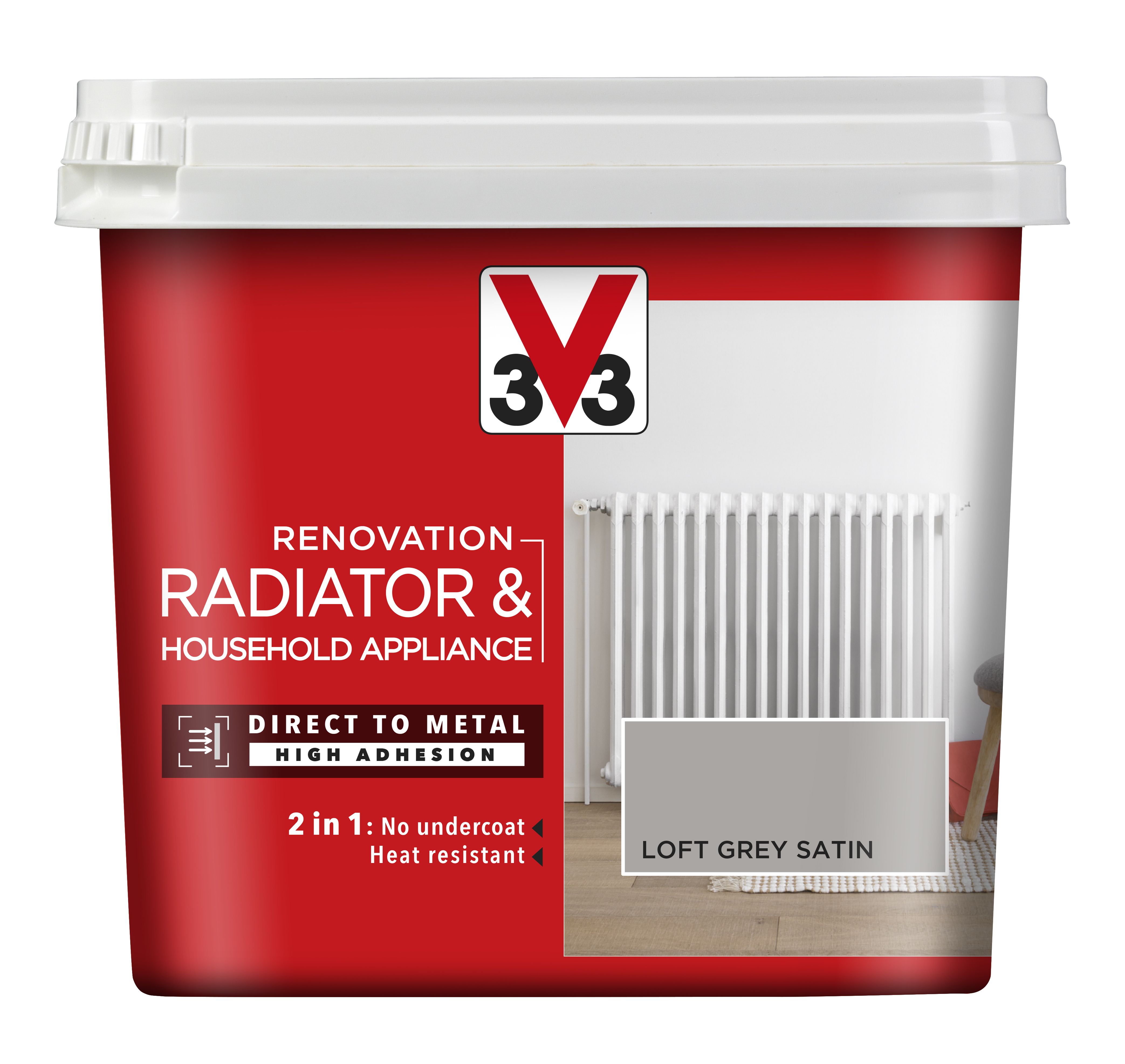 V33 Renovation Loft grey Satin Radiator & appliance paint, 750ml | DIY ...