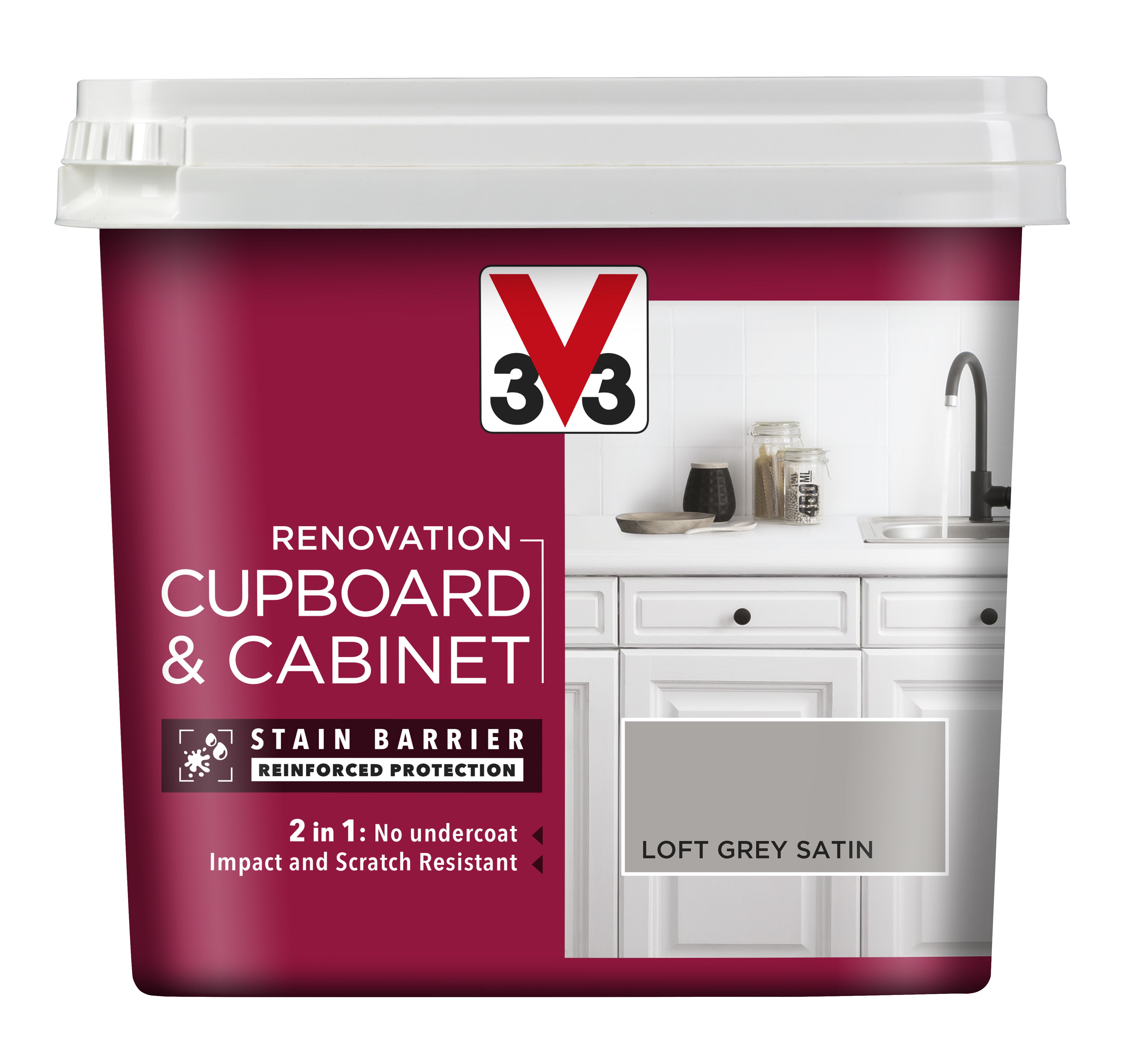 V33 Renovation Loft grey Satinwood Cupboard & cabinet paint, 750ml ...