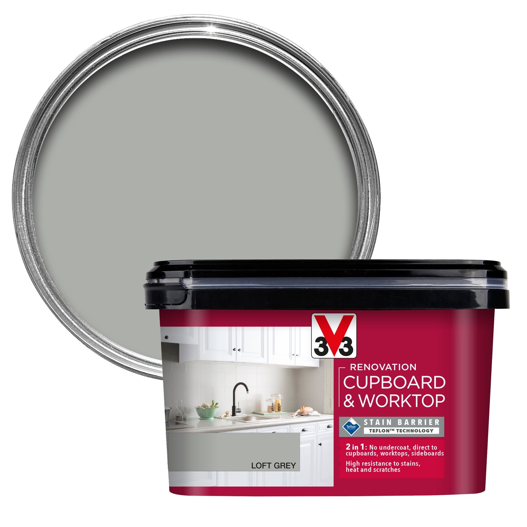 V33 Renovation Loft Grey Satinwood Kitchen Cupboard & cabinet paint, 2L