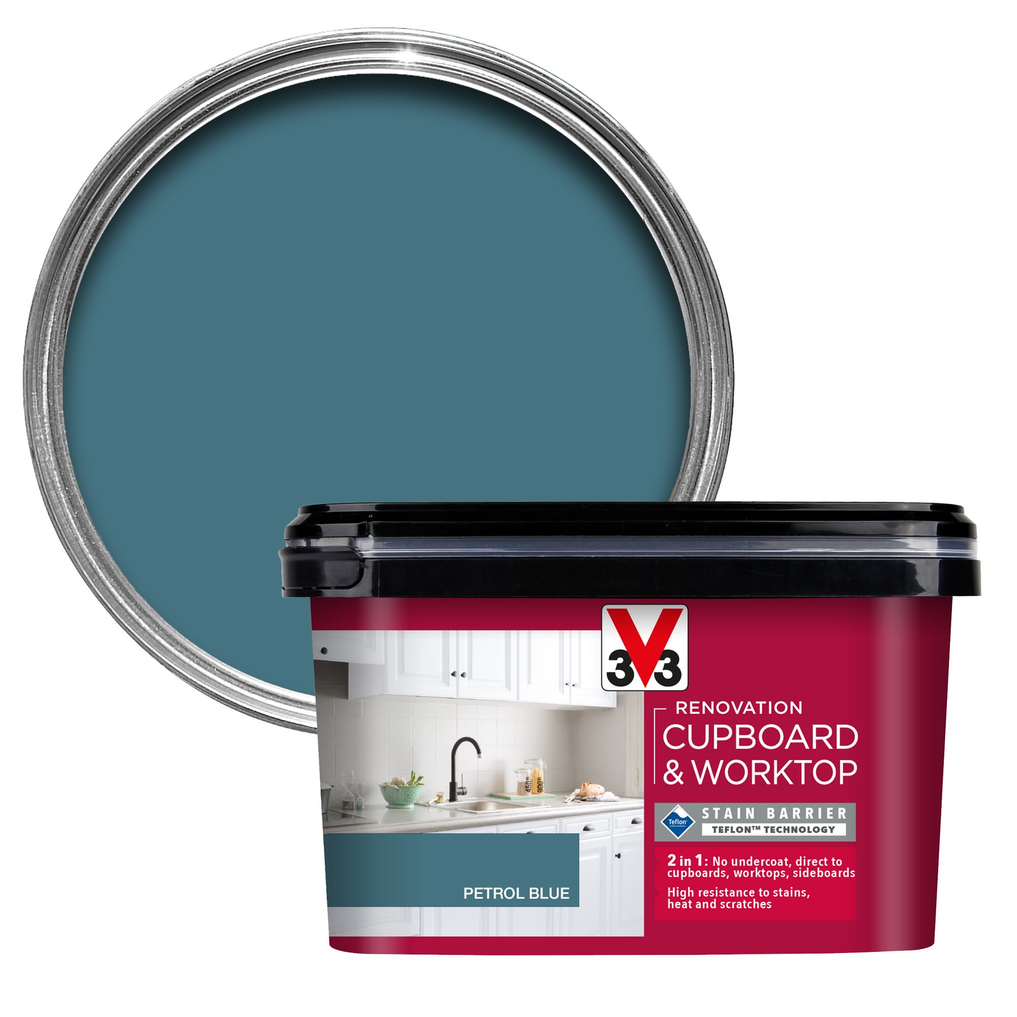 V33 Renovation Petrol Blue Satinwood Cupboard cabinet paint 2L