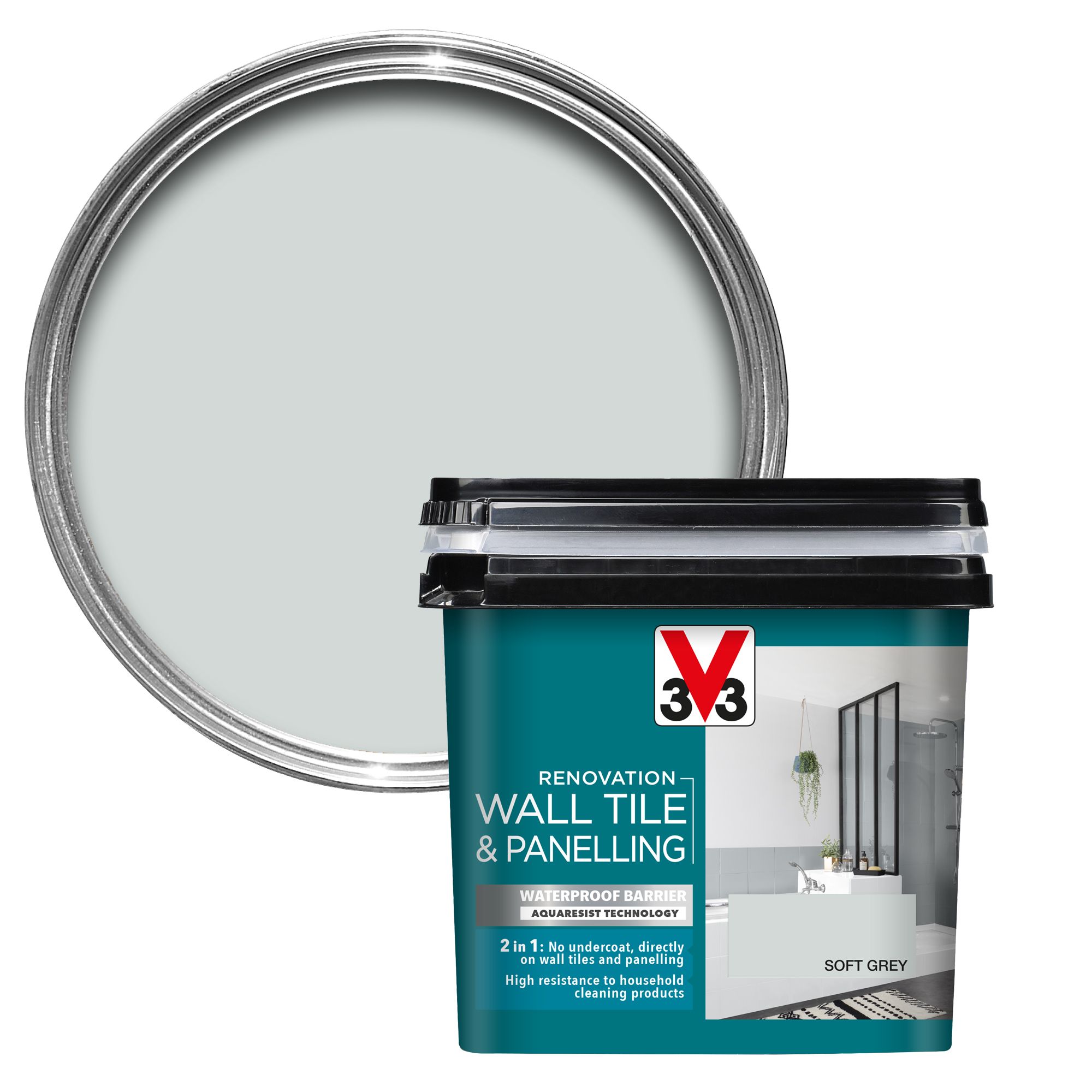 V33 Renovation Soft Grey Satinwood Bathroom Wall tile & panelling paint ...