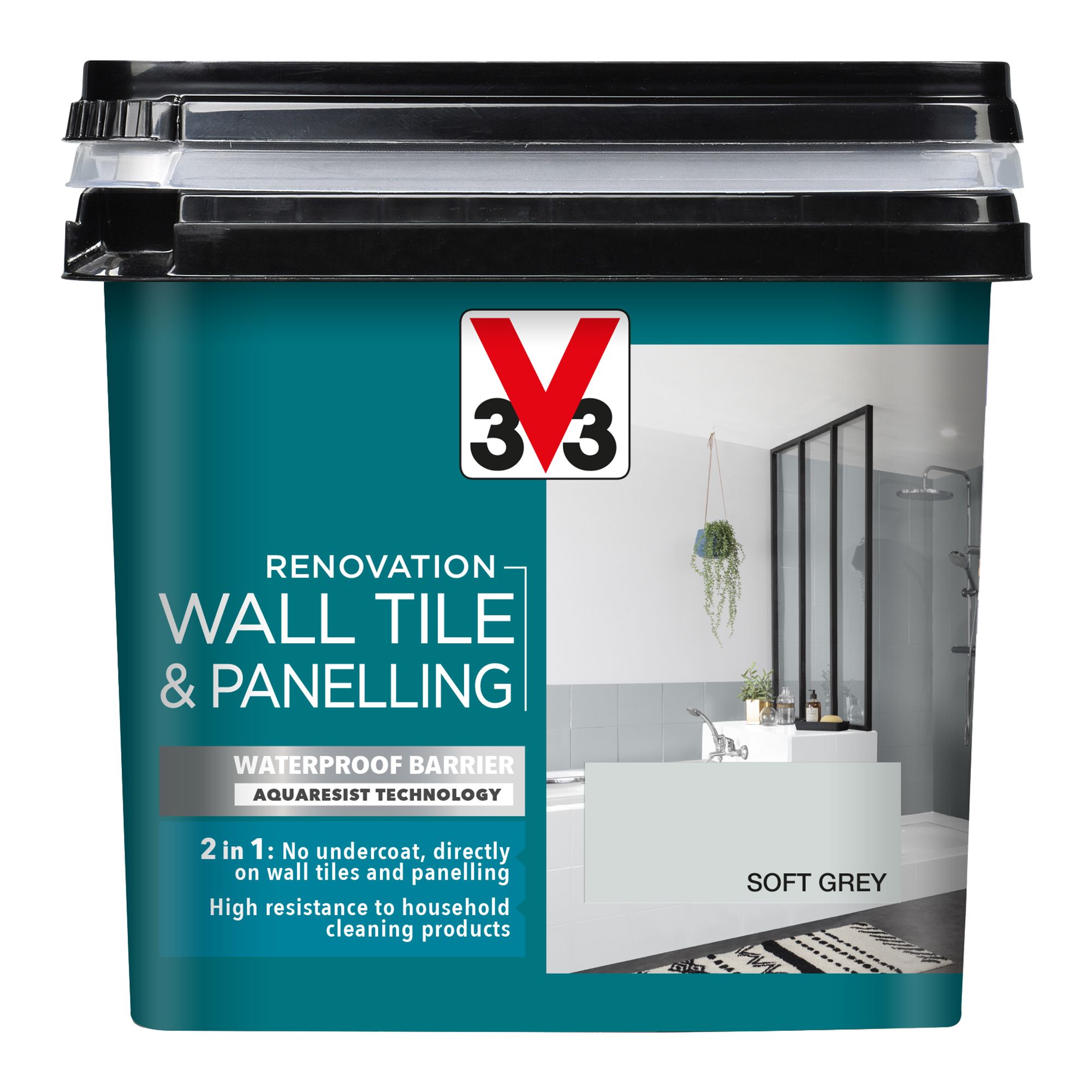 V33 Renovation Soft Grey Satinwood Bathroom Wall tile & panelling paint ...