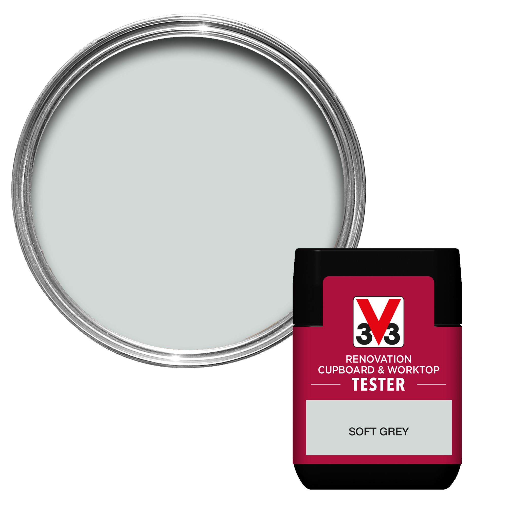 V33 Renovation Soft Grey Satinwood Cupboard & cabinet paint, 75ml ...