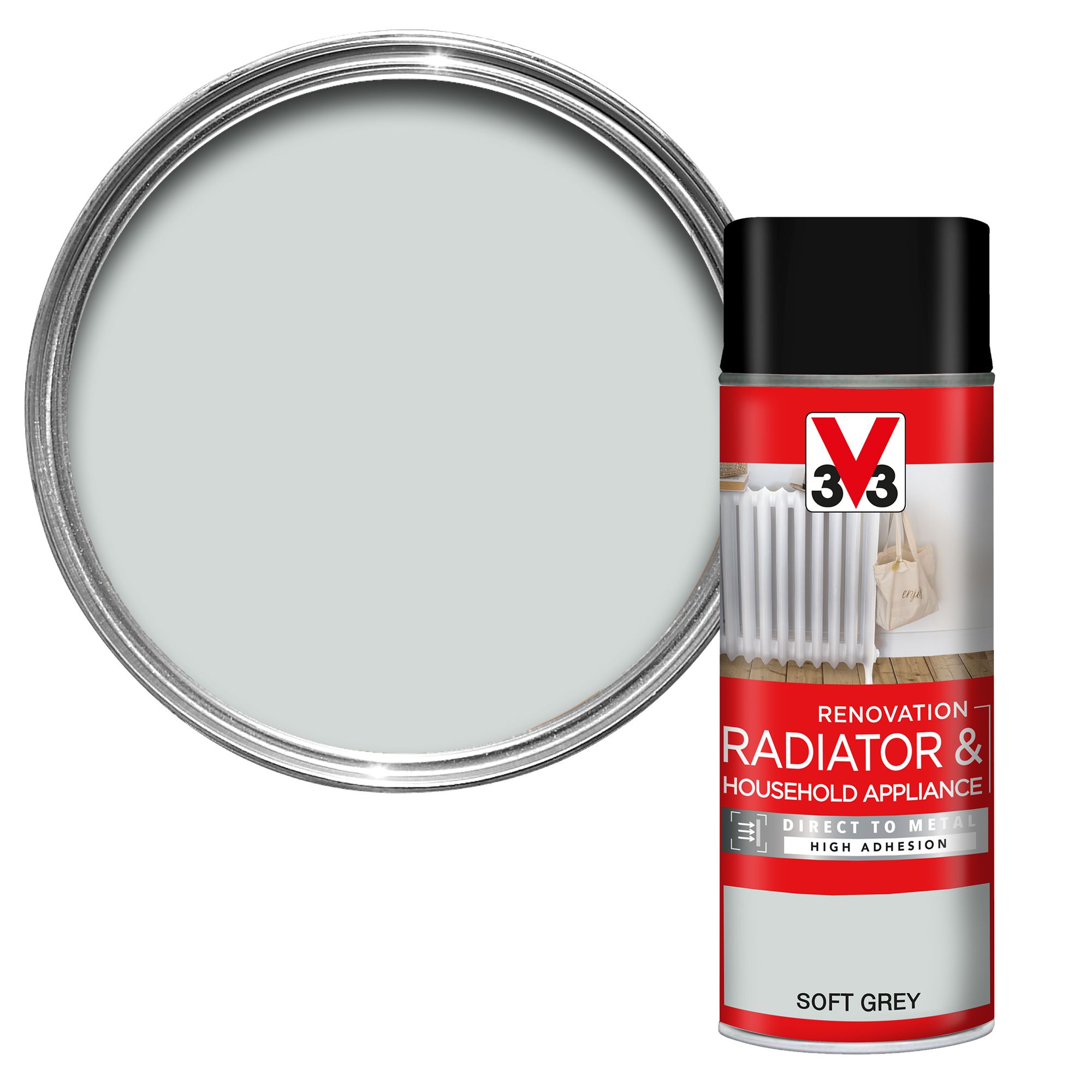 V33 Renovation Soft Grey Satinwood Radiator & appliance paint, 400ml ...