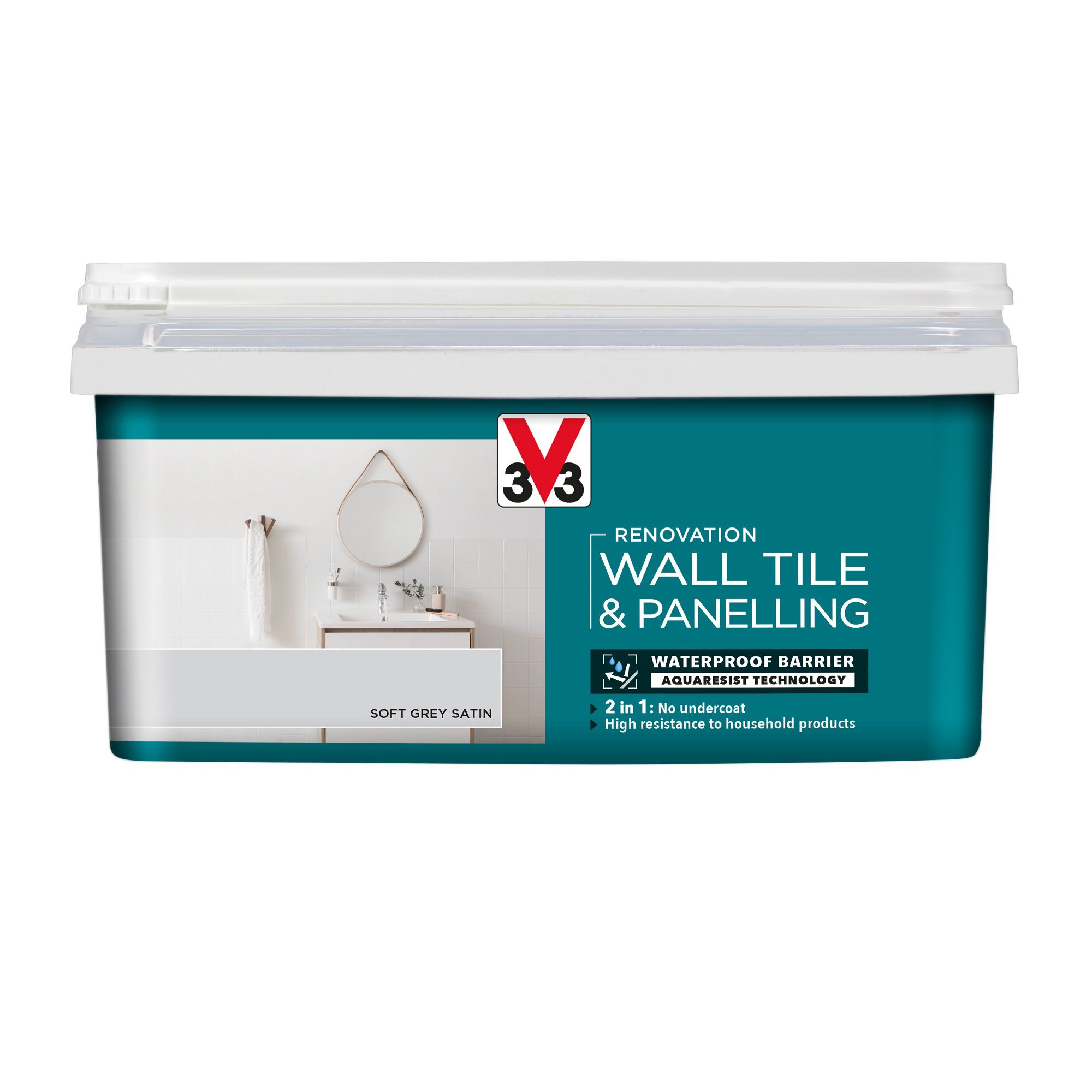 V33 Renovation Soft grey Satinwood Wall tile & panelling paint, 2L