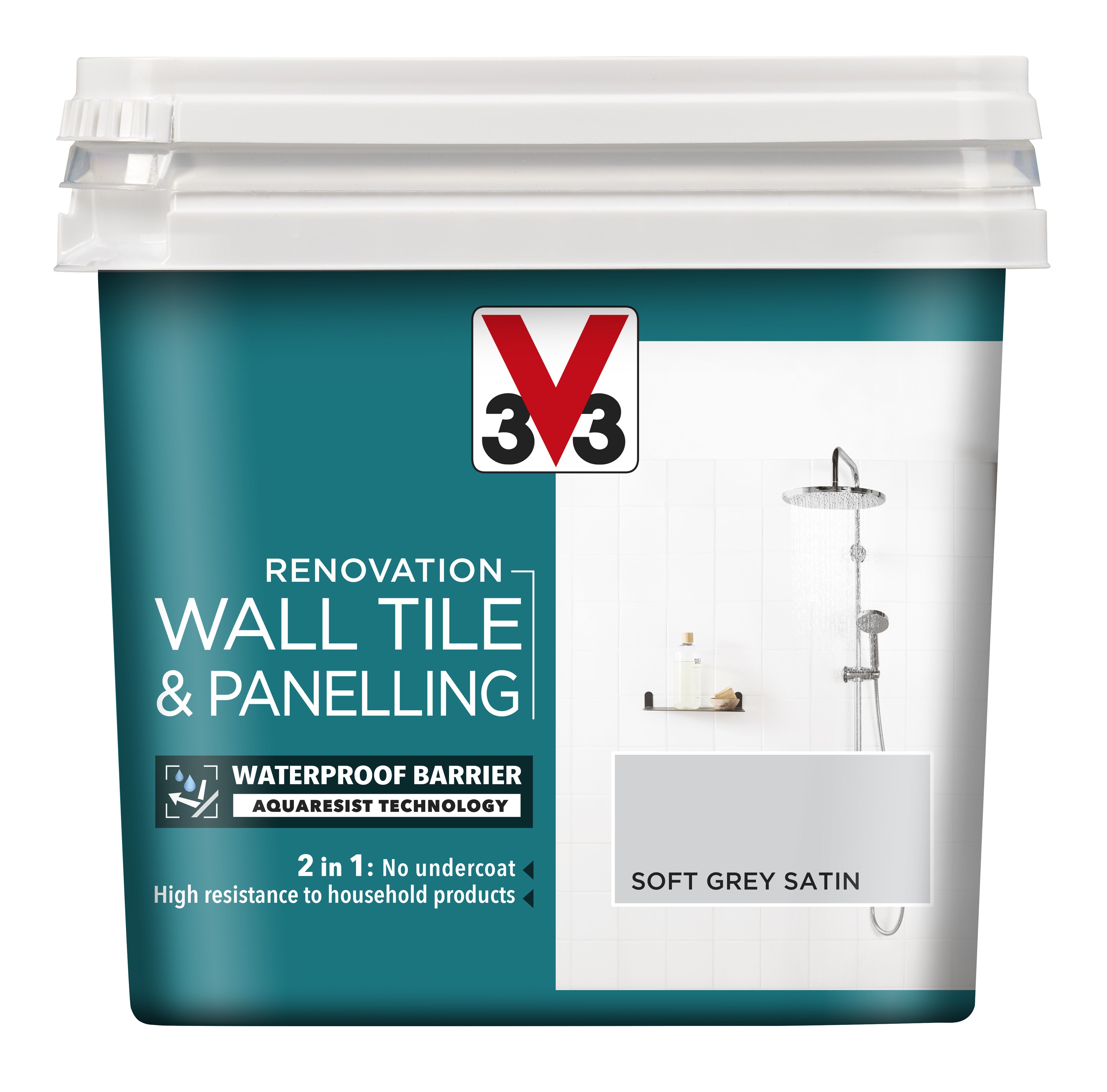 V33 Renovation Soft grey Satinwood Wall tile & panelling paint, 750ml ...