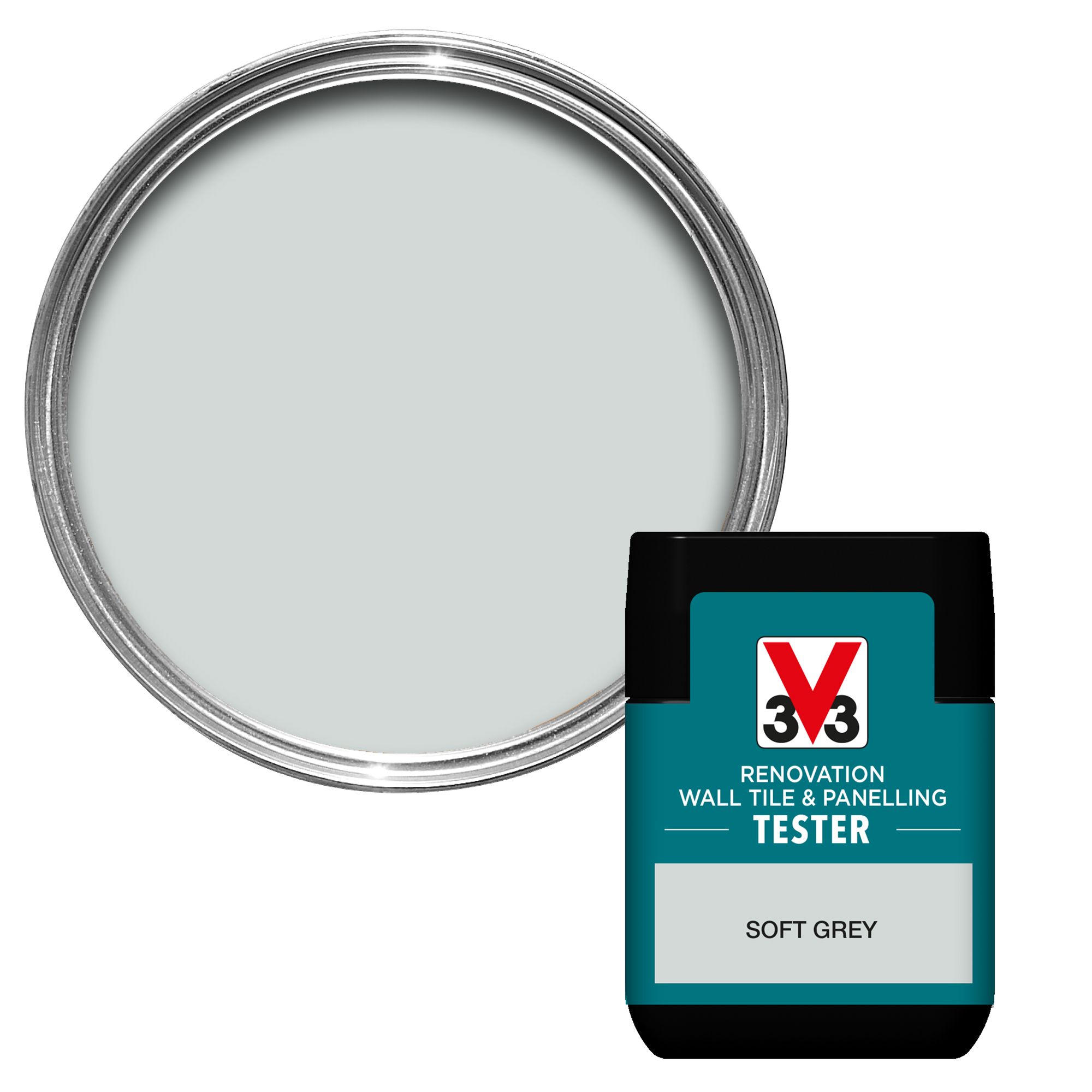 V33 Renovation Soft Grey Satinwood Wall tile & panelling paint, 75ml ...