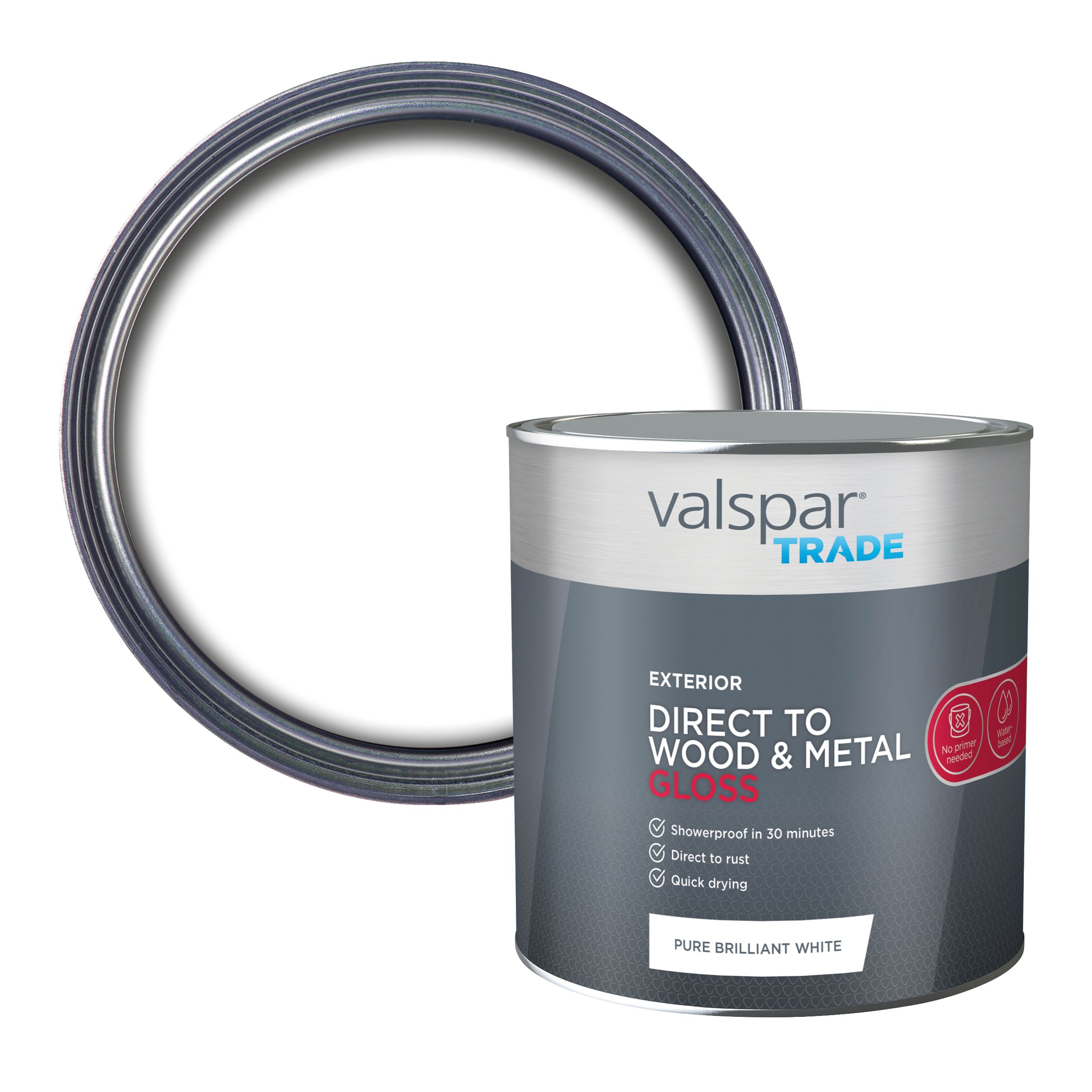 Valspar Trade Pure Brilliant White Gloss Exterior Topcoat Paint, 2.5L Tin