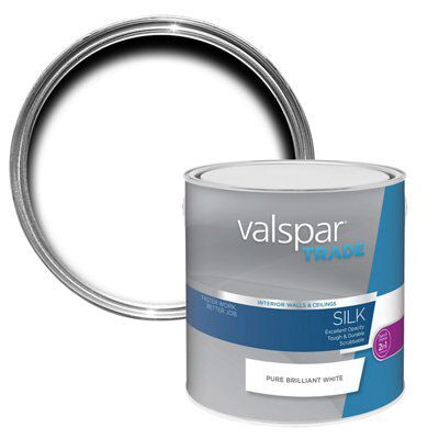 Valspar Trade Pure brilliant white Silk Emulsion paint, 2.5L | DIY at B&Q