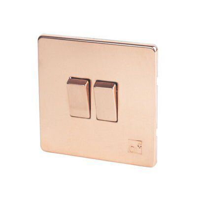 Varilight Copper 10A 2 way 2 gang Flat Light Screwless Switch | DIY at B&Q